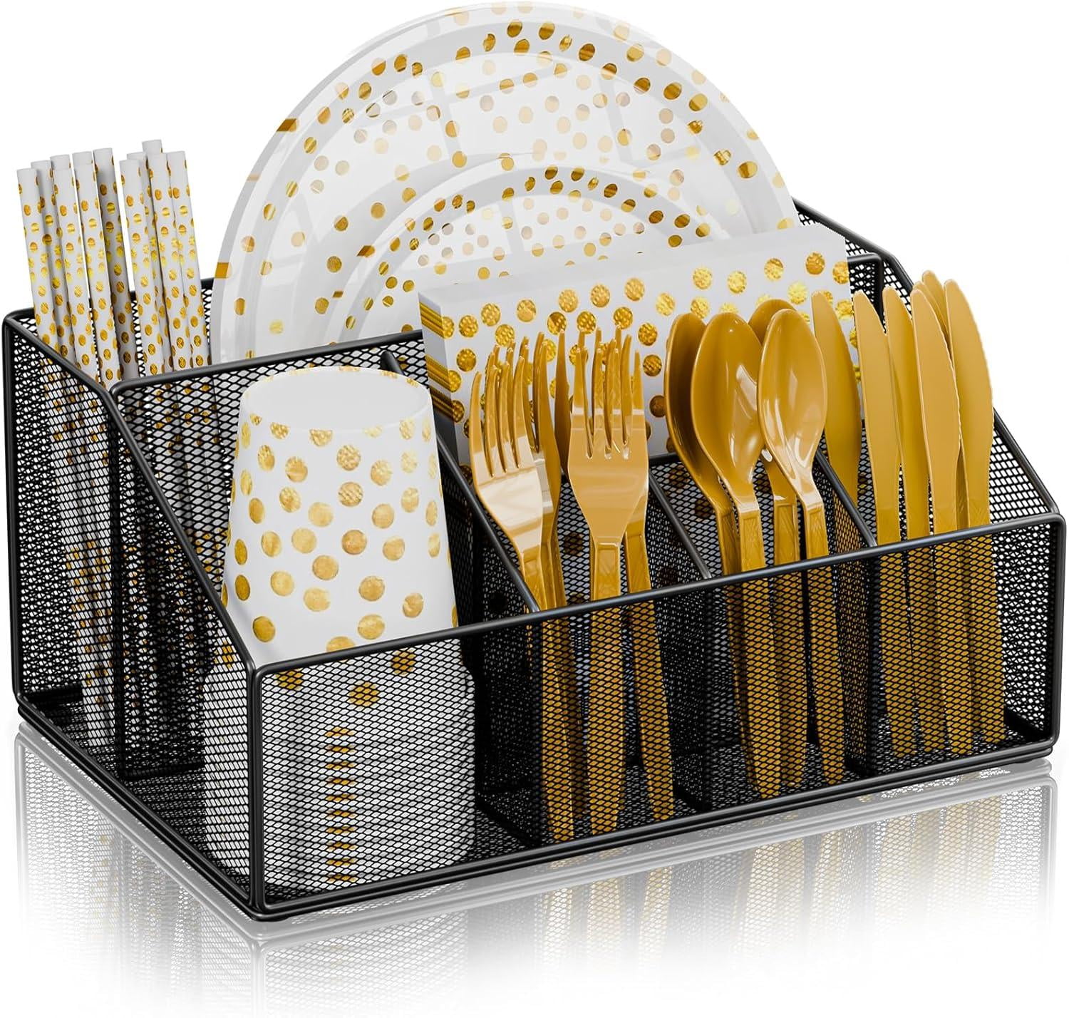 Metal Paper Plate Holders Dispenser, Disposable Paper Plate Utensils ...