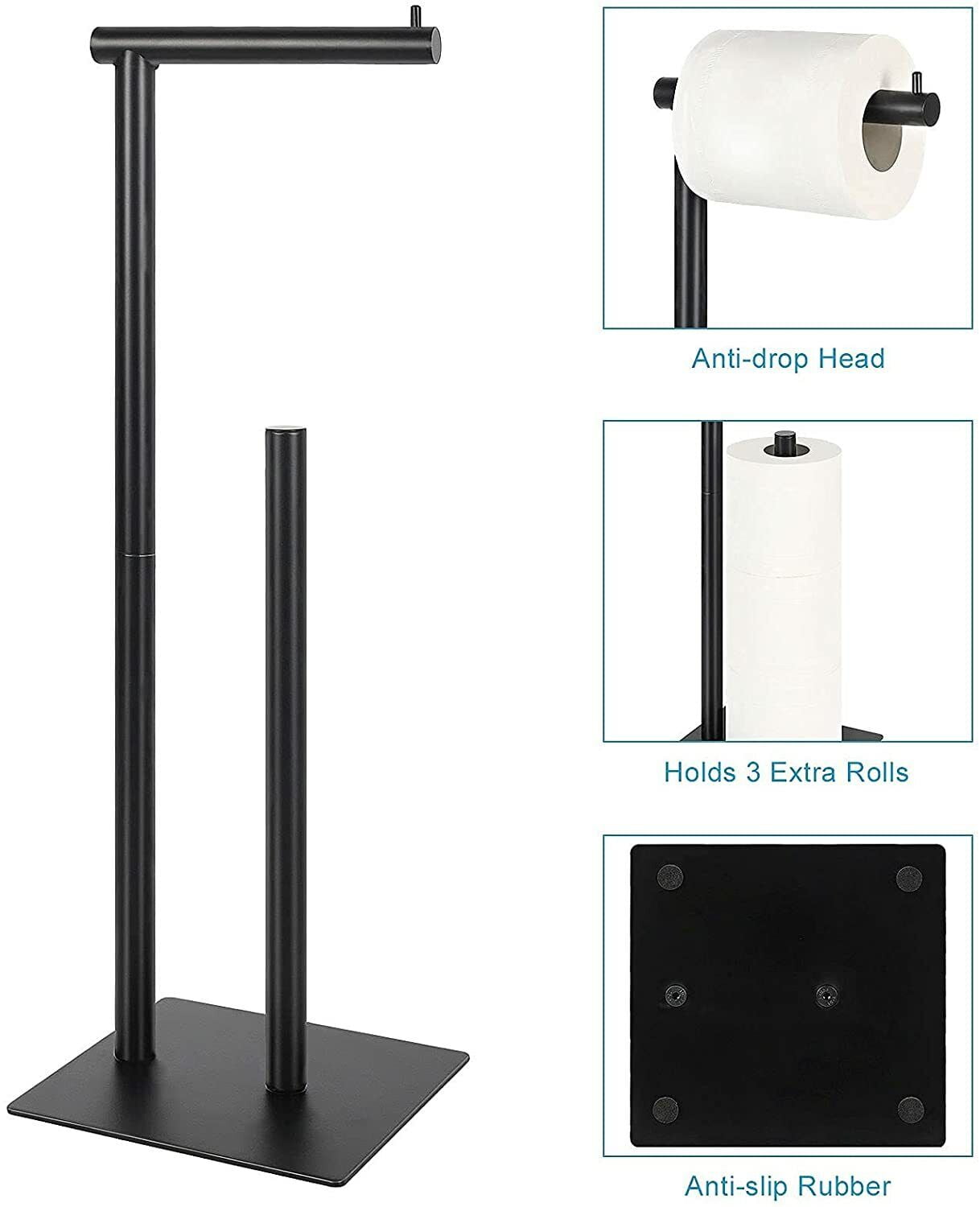 Metal Paper Stand Toilet Paper Roll Holder Freestanding Tissue Storage ...