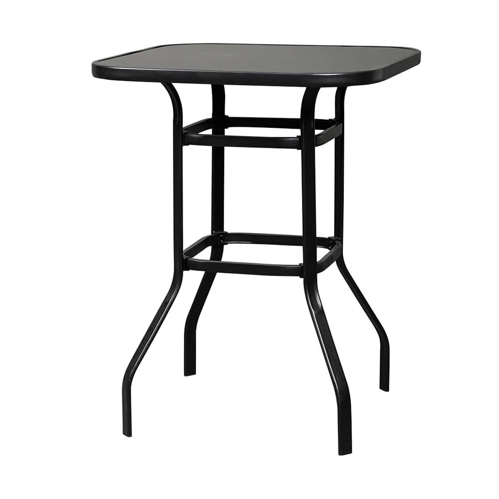 Metal Patio Bar Table Tempered Glass, 32 Inch Outdoor Steel Square Bar ...