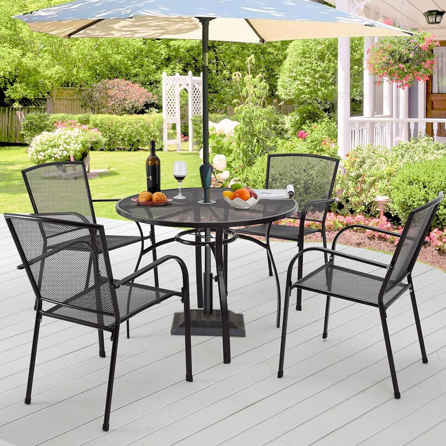 Metal Patio Table and Chairs Set for 4, Outdoor Dining Sets Patio ...