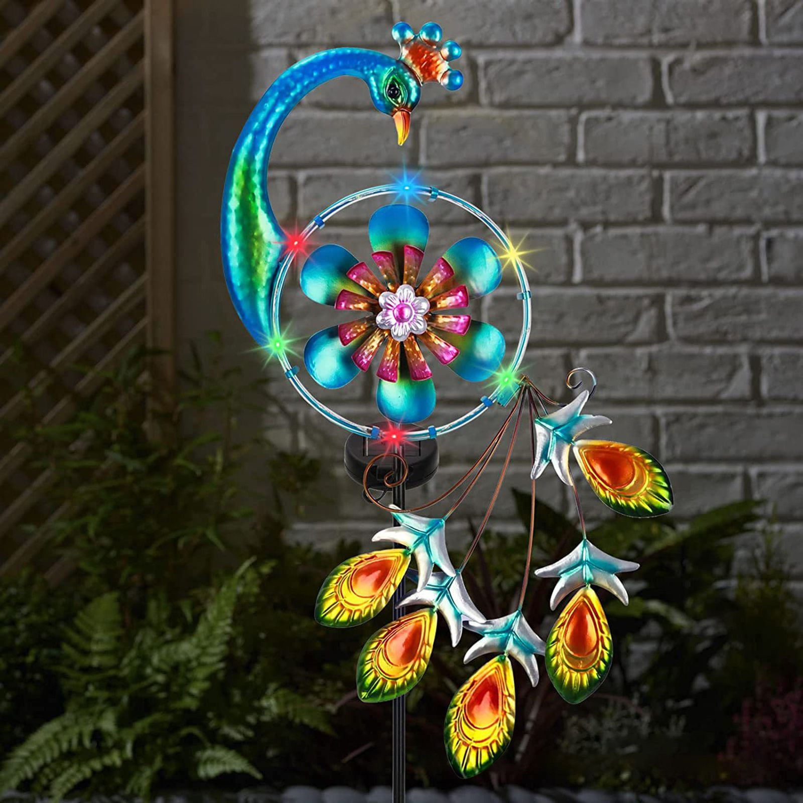 Metal Peacock Garden Solar Lights Wind Spinner Outdoor Decorative ...