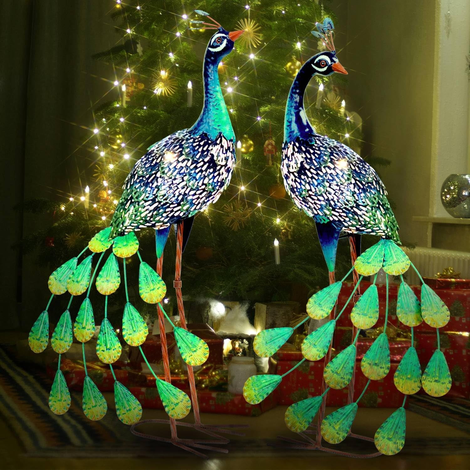 Metal Peacock Sculptures - Set of 2 Outdoor Garden Yard Art, Durable ...