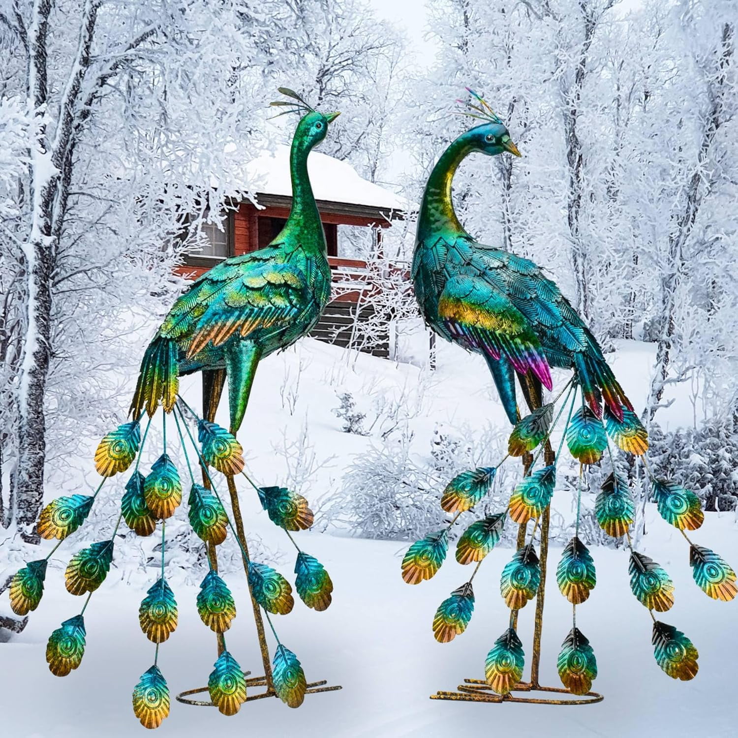 Peacock Decor Garden Statue and Sculpture, Metal Peacock Yard Art Lawn ...