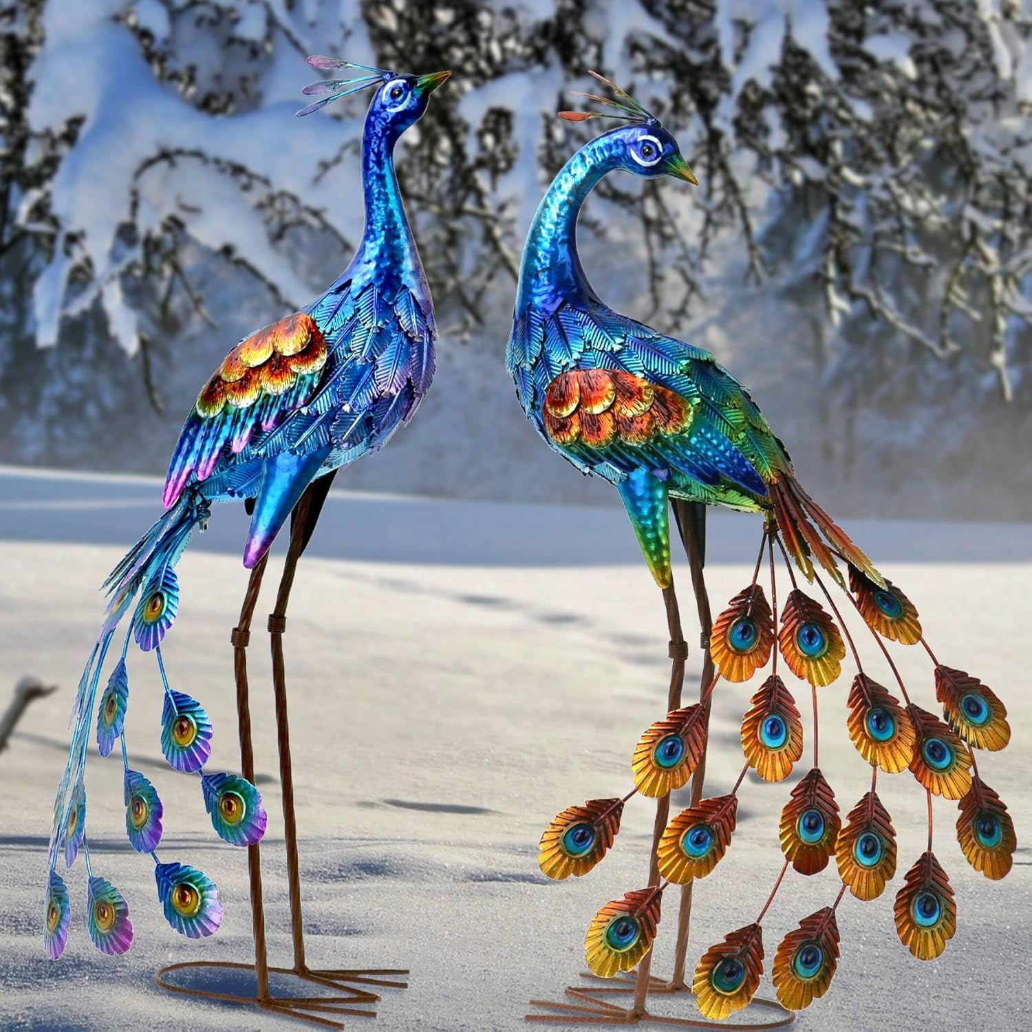 Peacock Decor Garden Statue and Sculpture, Metal Peacock Yard Art Lawn ...