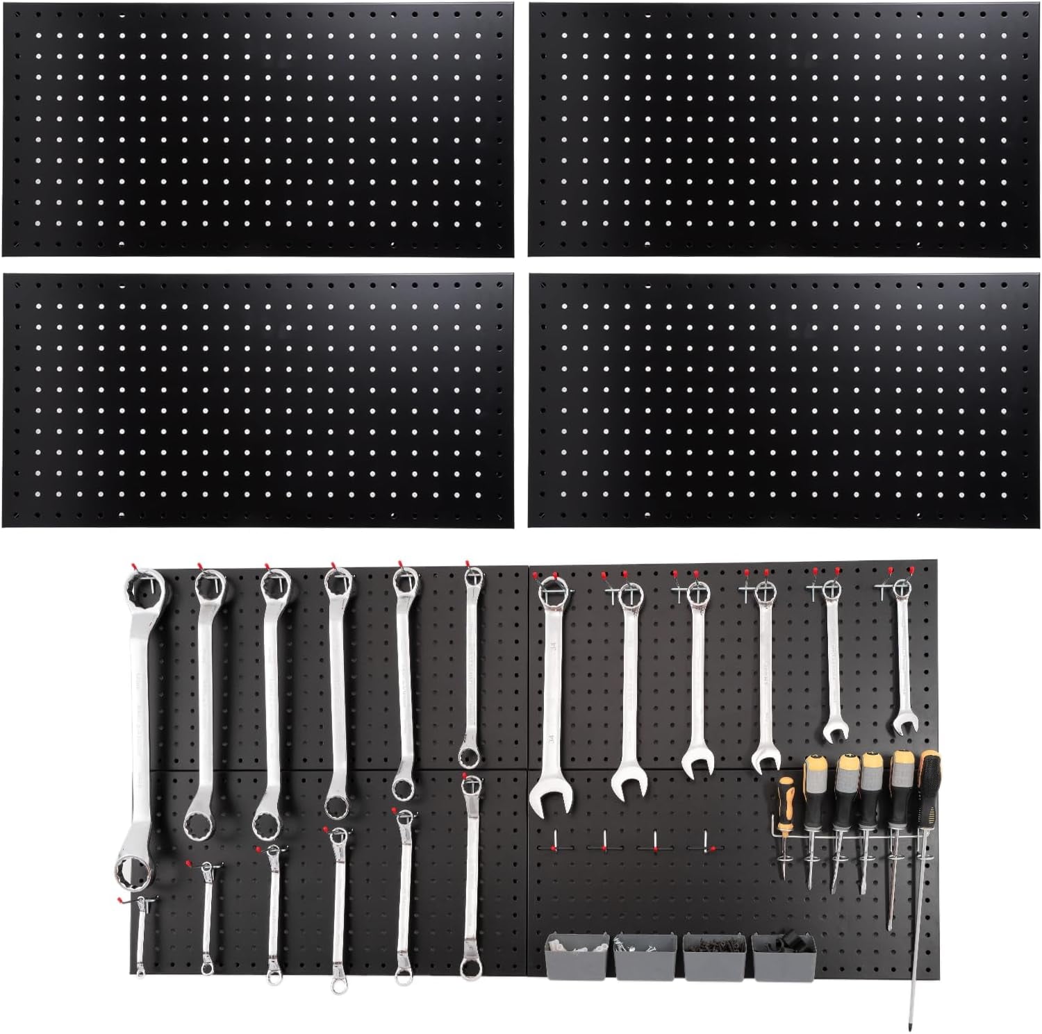 Metal Pegboard Panel Garage Peg Board Tool Organizer Wall Mount, Black ...