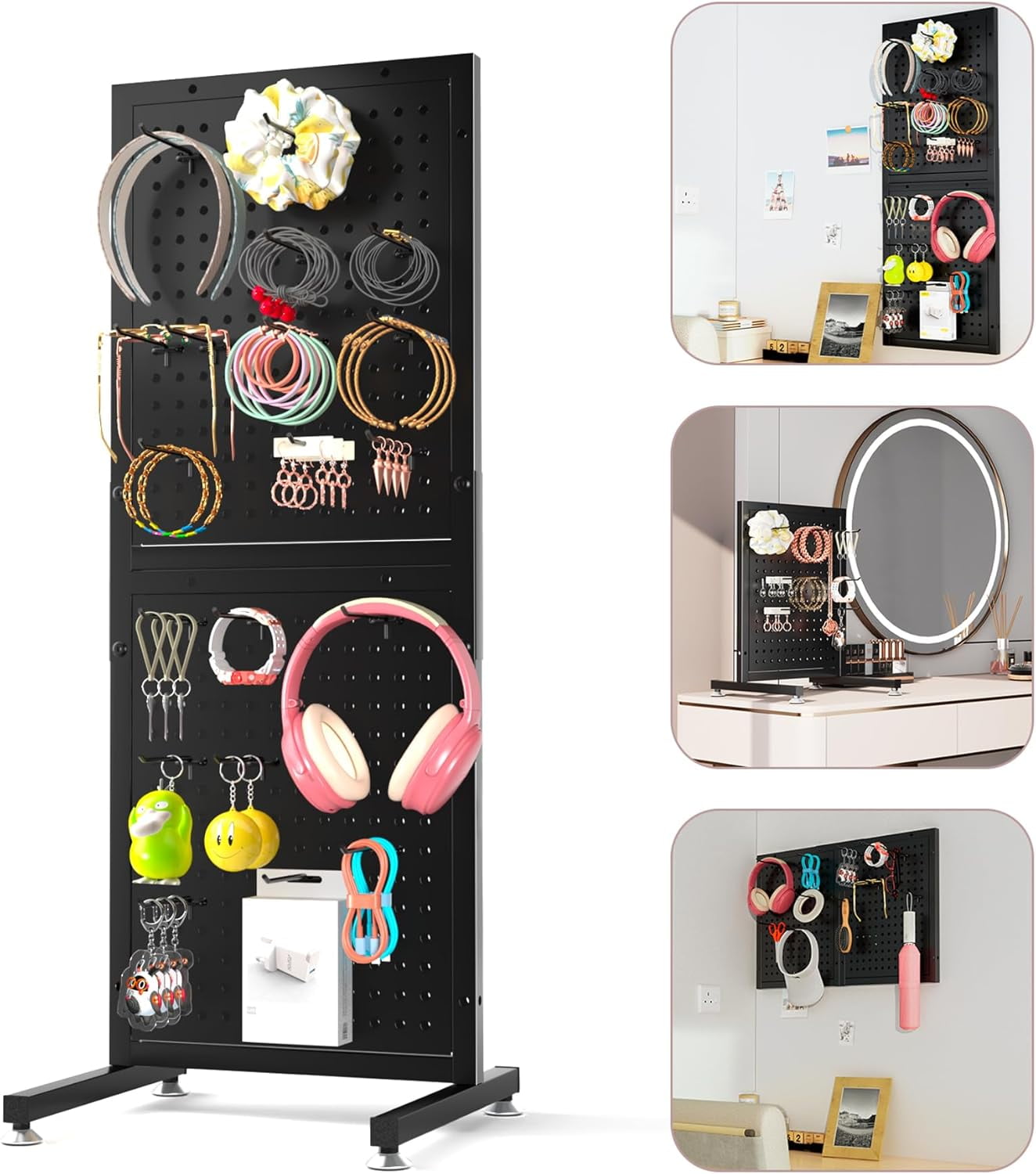 Metal Pegboard Shelf - Peg Board Display Wall Mount with 24 Hooks, 12 ...