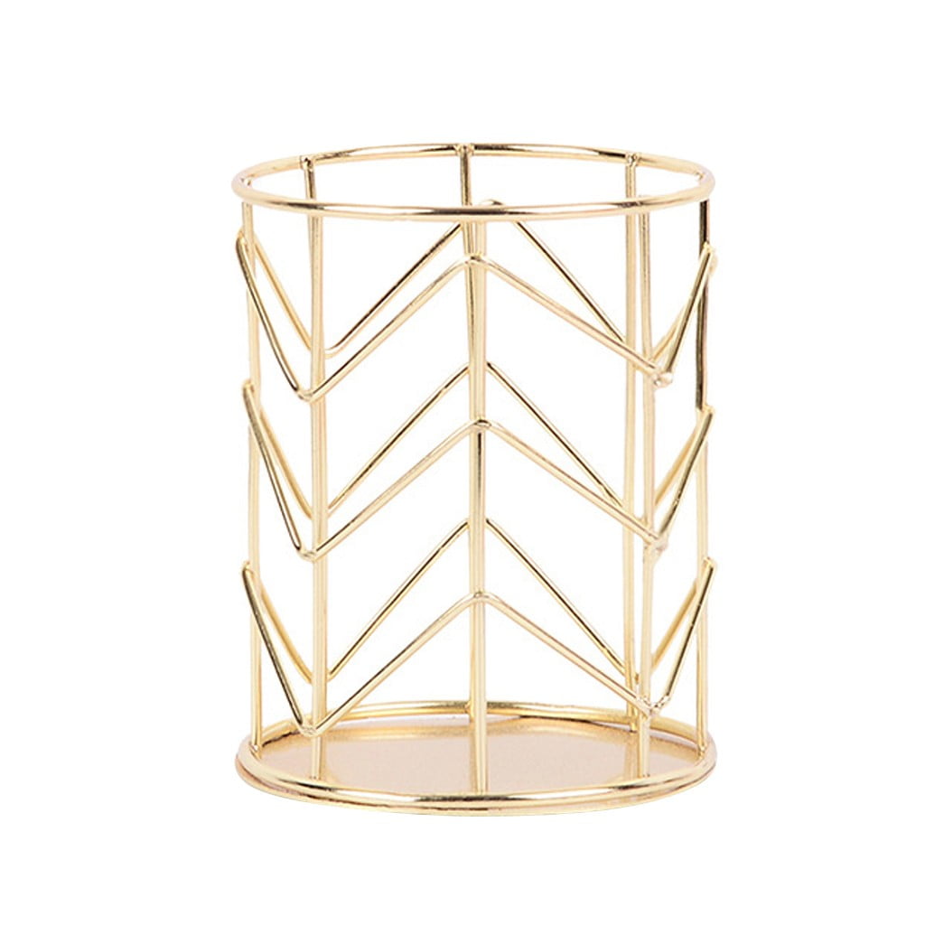 Metal Pen Holder Makeup Brush Storage Rack Desktop Organizer Basket ...