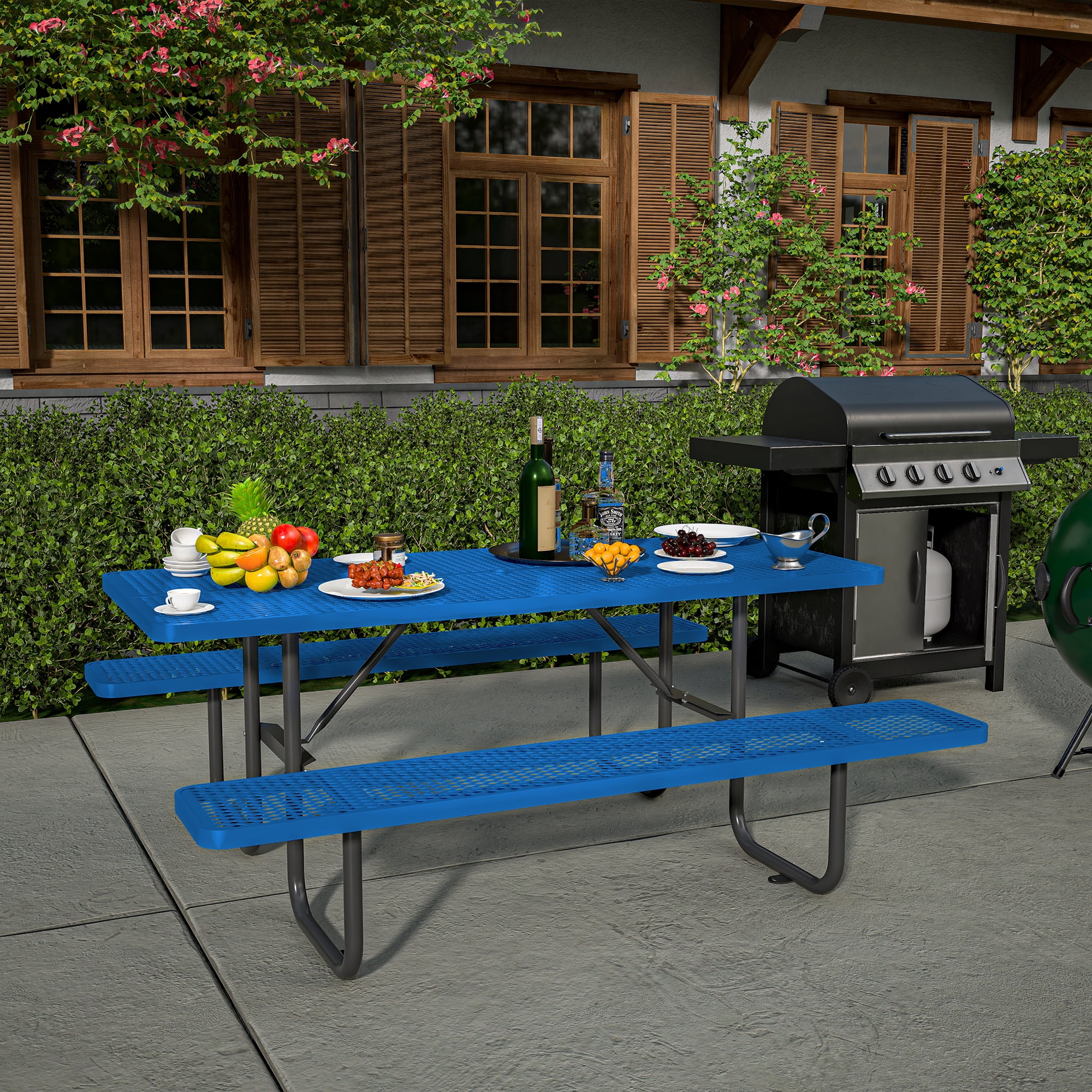 Metal Picnic Furniture for Outdoors with Umbrella Hole, Picnic Table ...