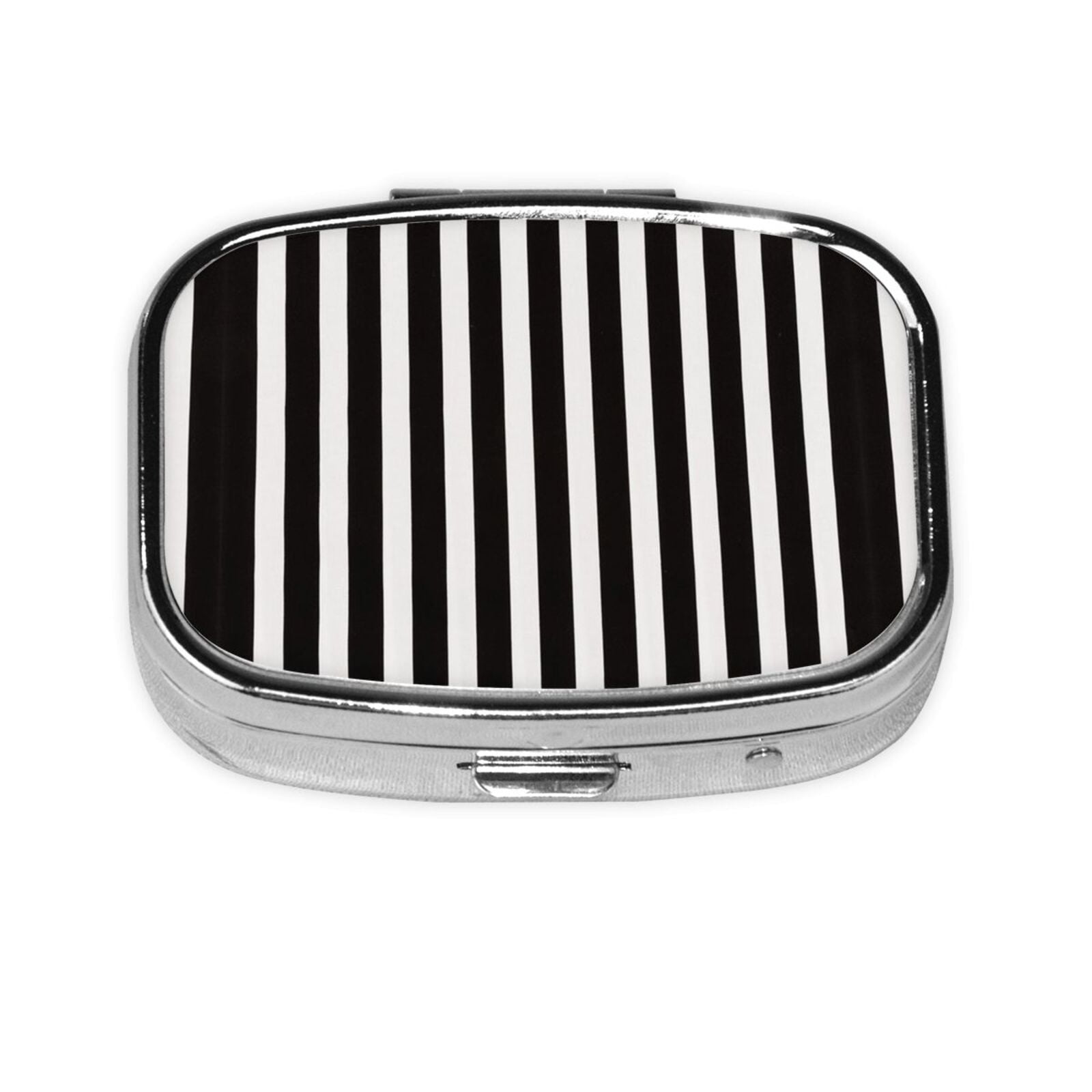 Metal Pill Organizer Black And White Stripes Portable Compact Pill Box ...