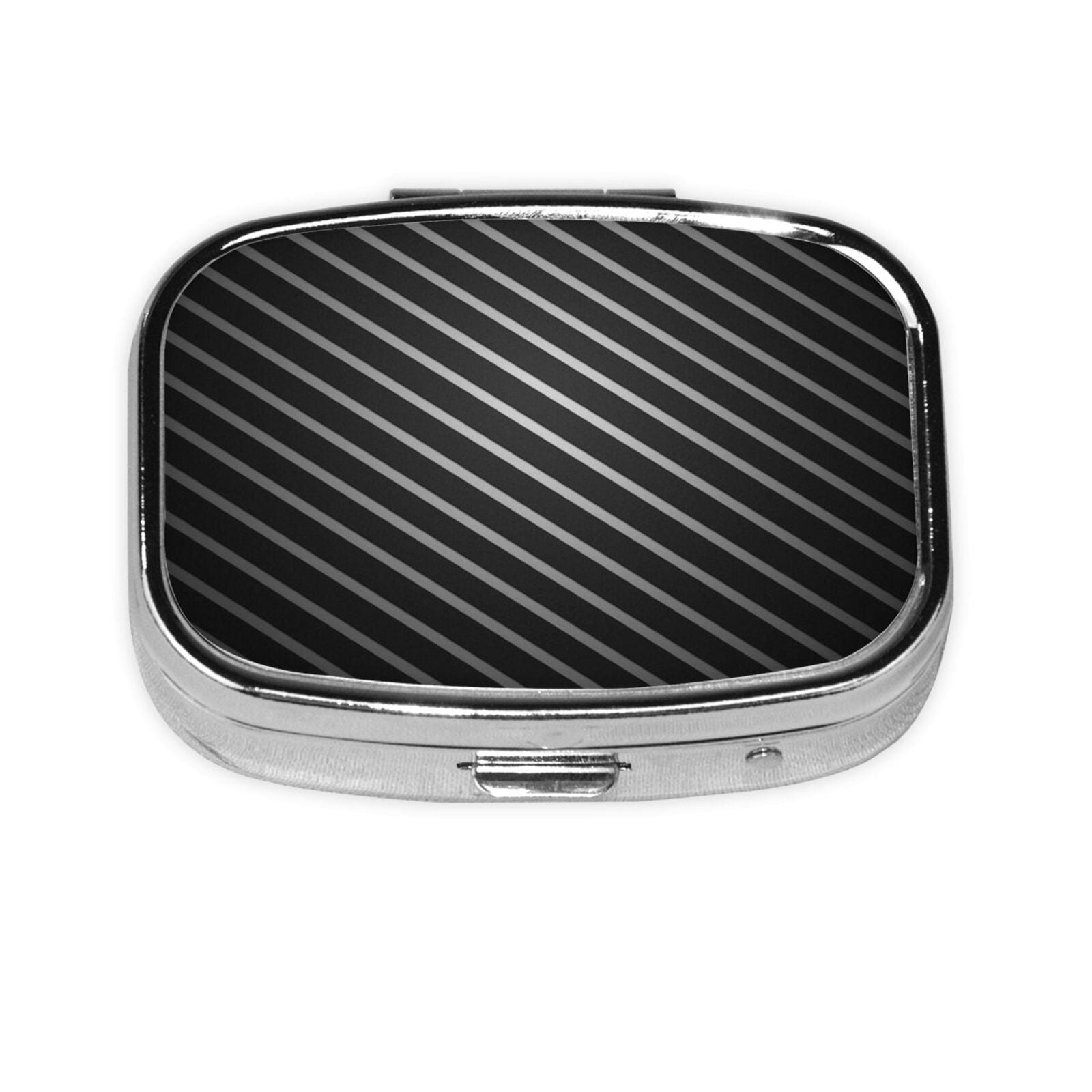 Metal Pill Organizer Black Stripe Silver Portable Compact Pill Box 2 ...