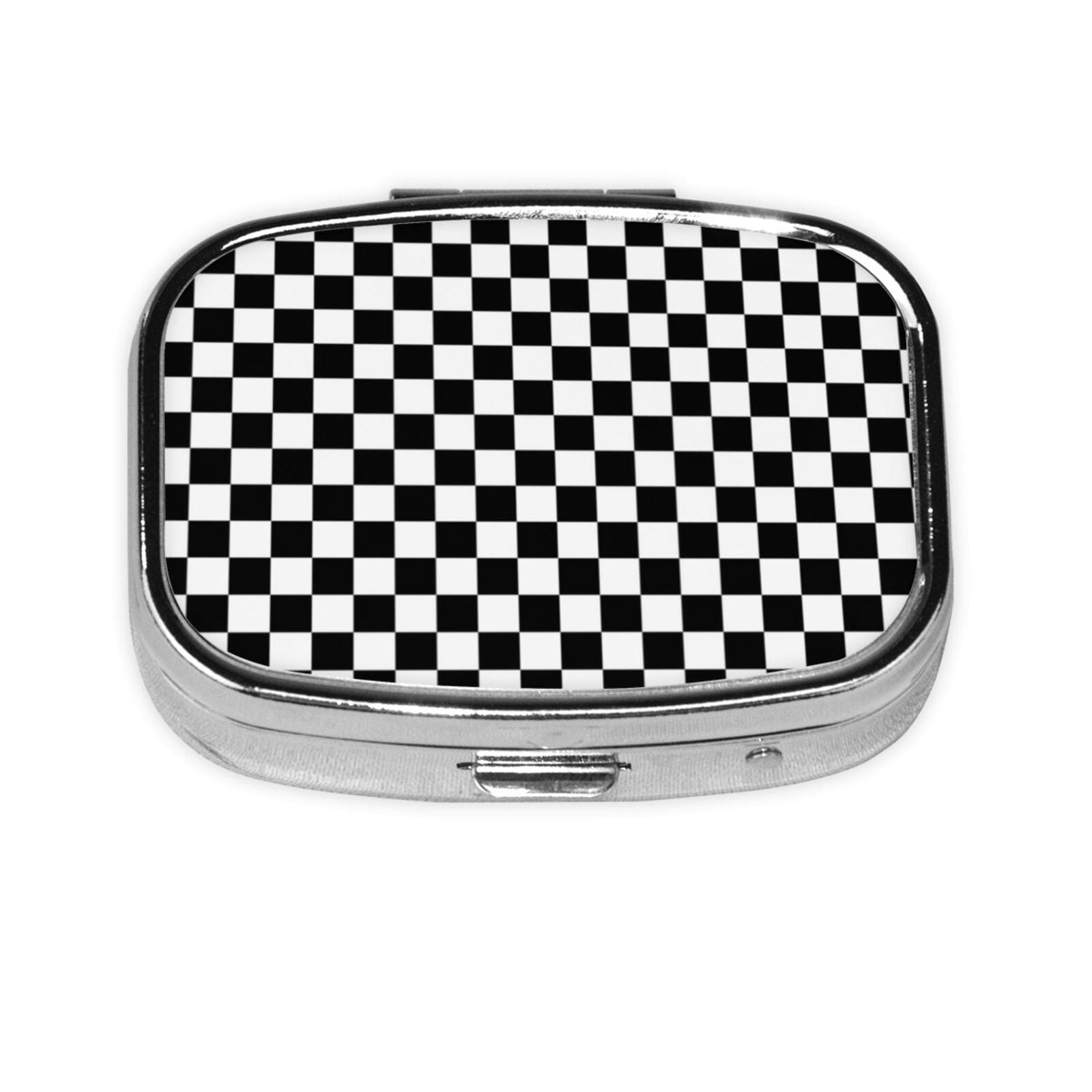 Metal Pill Organizer Black White Checkered Pattren Portable Compact ...