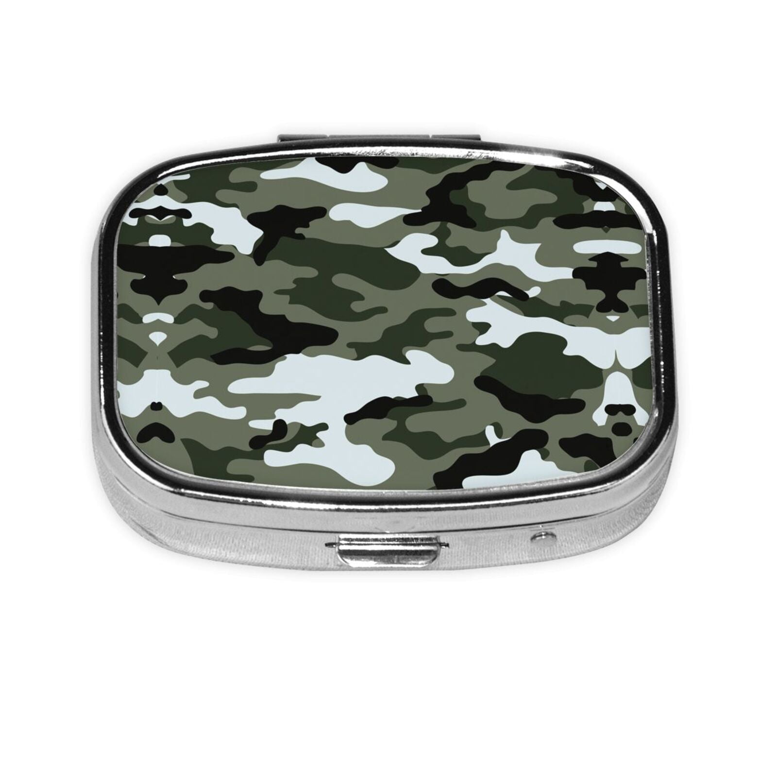 Metal Pill Organizer Gray Camouflage Print Portable Compact Pill Box 2 ...