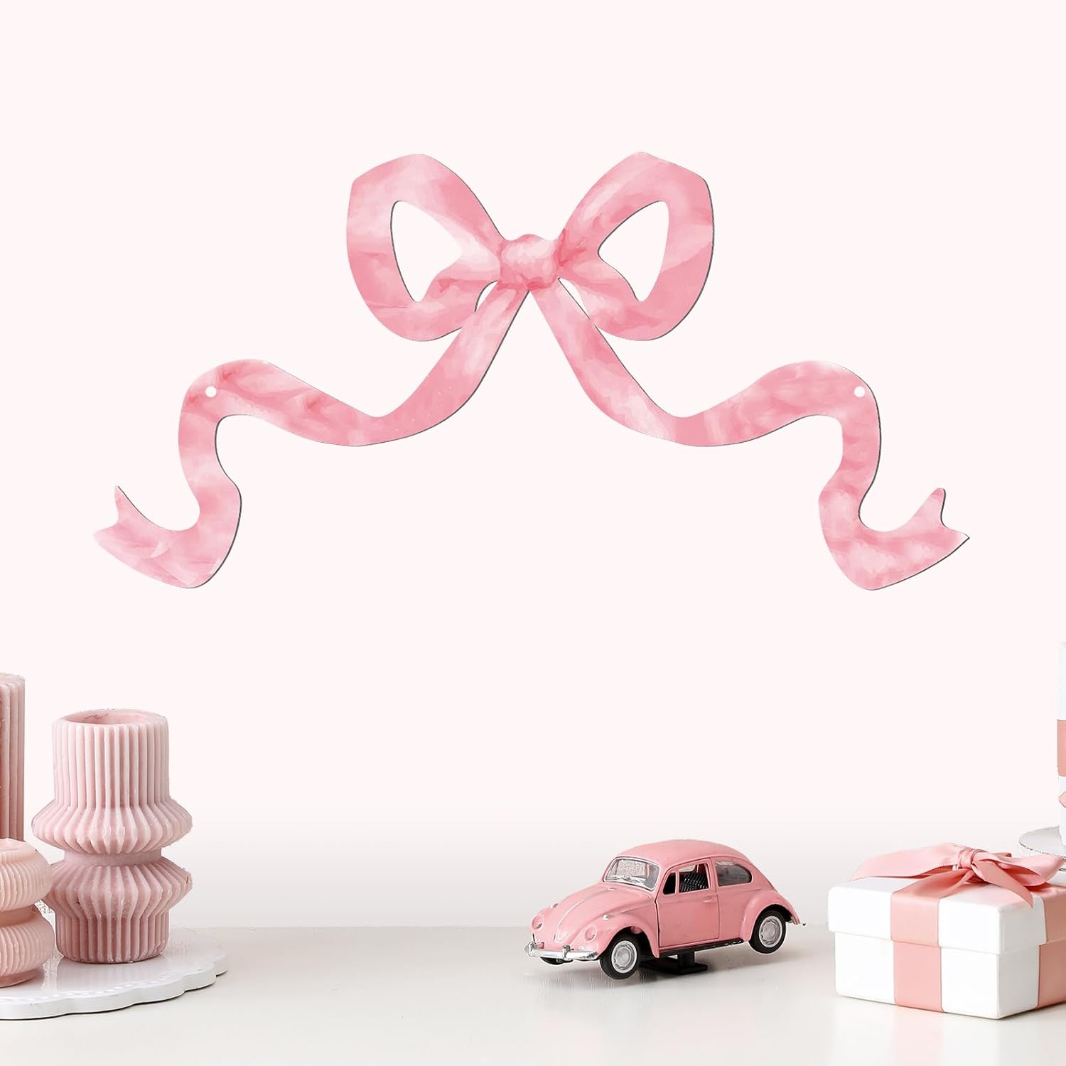 Metal Pink Bow Room Art Metal Pink Coquette Bow Wall Art For Girls Cute ...
