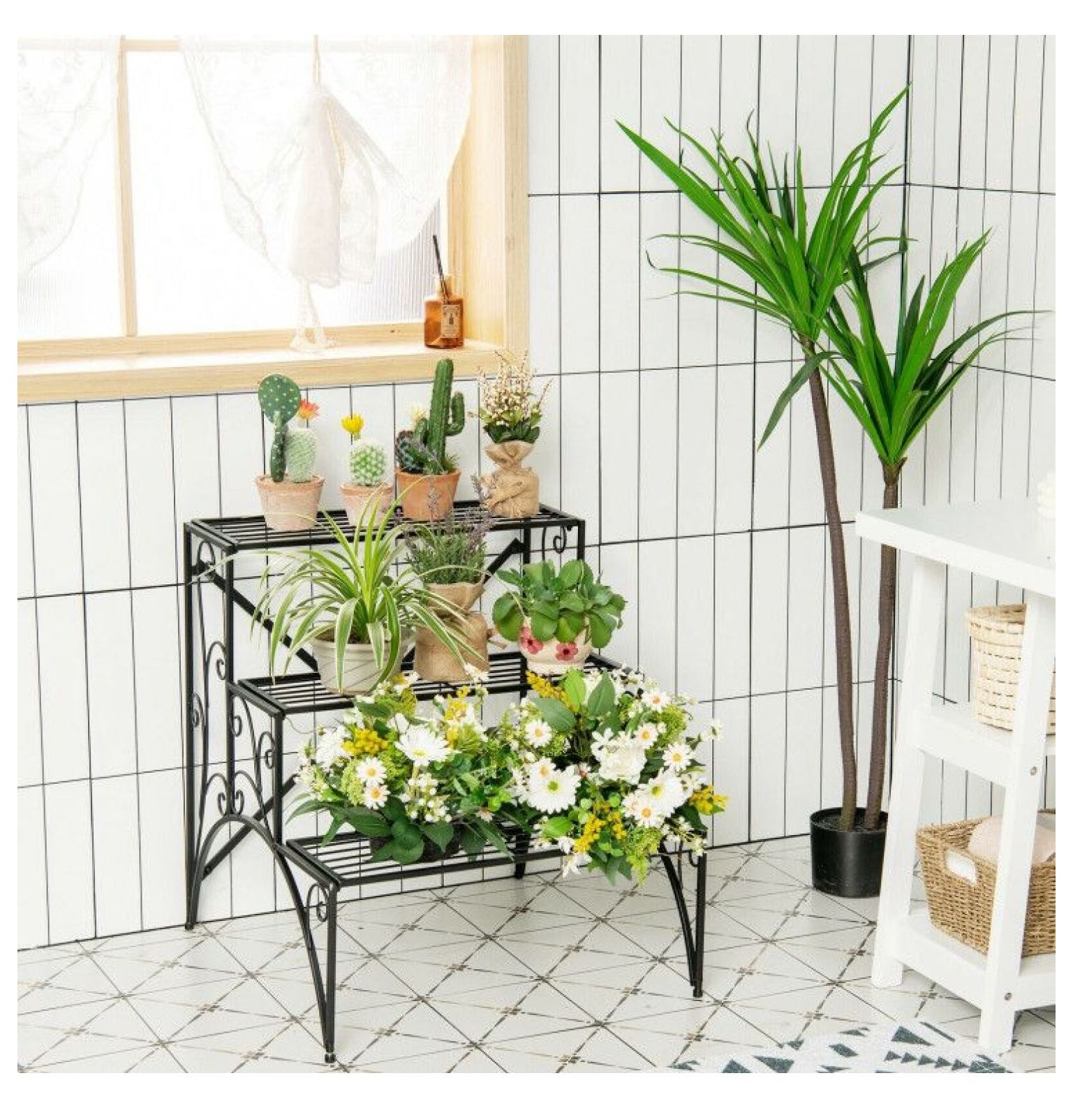 Metal Plant Stand 3-Tier Indoor Outdoor, Stair Style Flower Pot Rack ...