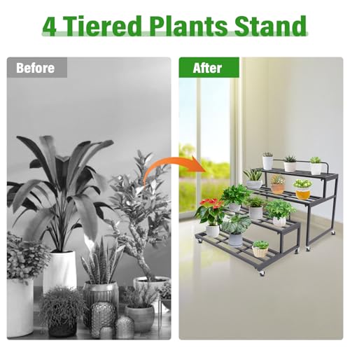 Metal Plant Stand, 4-Tier Aluminum Plant Stands, Storage Rack Shelf W ...
