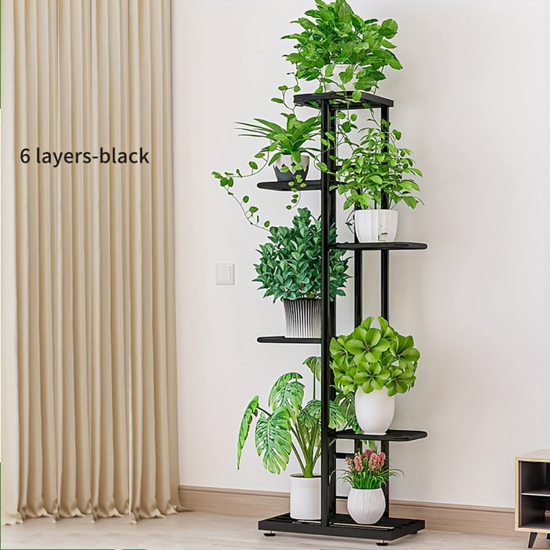 Metal Plant Stand, 6-Tier Shelf for 7 Flower Pots, Multi-Level Planter ...