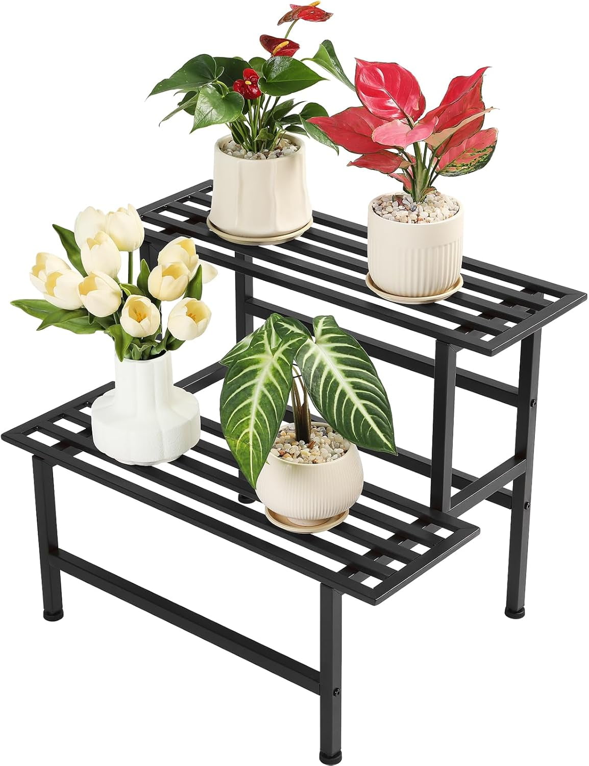 Metal Plant Stand Outdoor Plant Shelf Indoor,2 Tier Heavy Duty Ladder ...