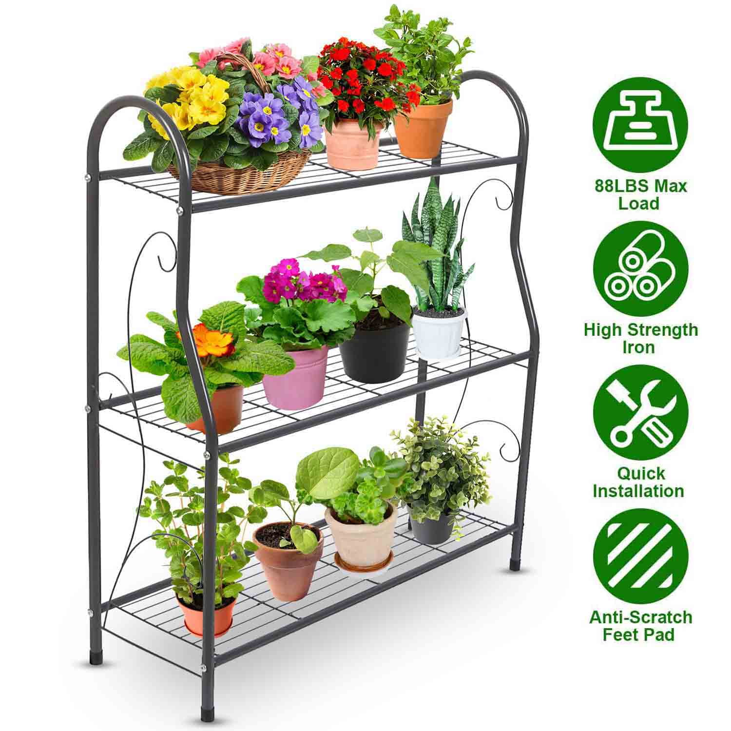 Metal Plant Stand, iMounTEK 3 Tier Plant Display Rack, Ladder-Shaped ...