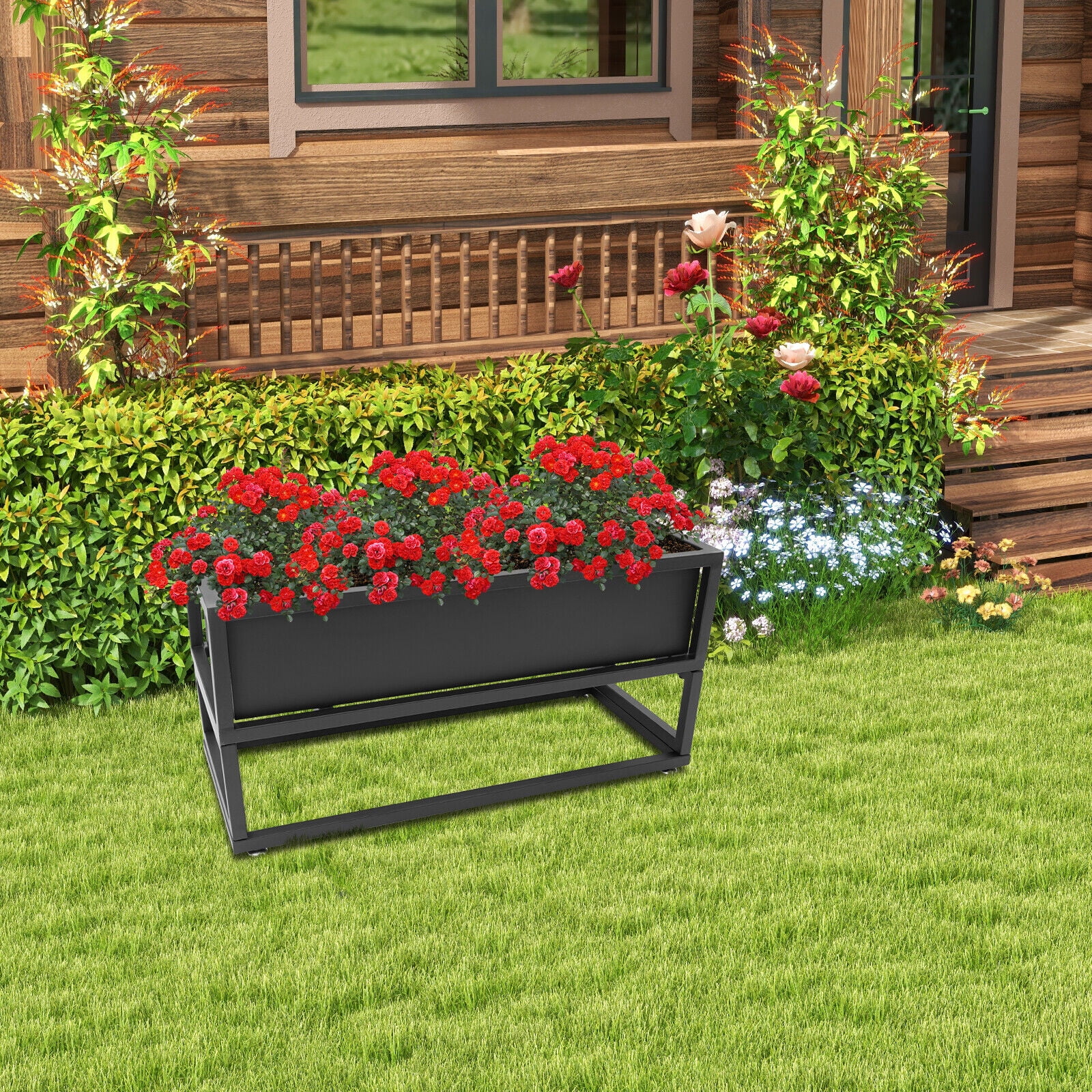 Metal Planter Box Raised Garden Bed Elevated Mobile Pants Herb Growing ...