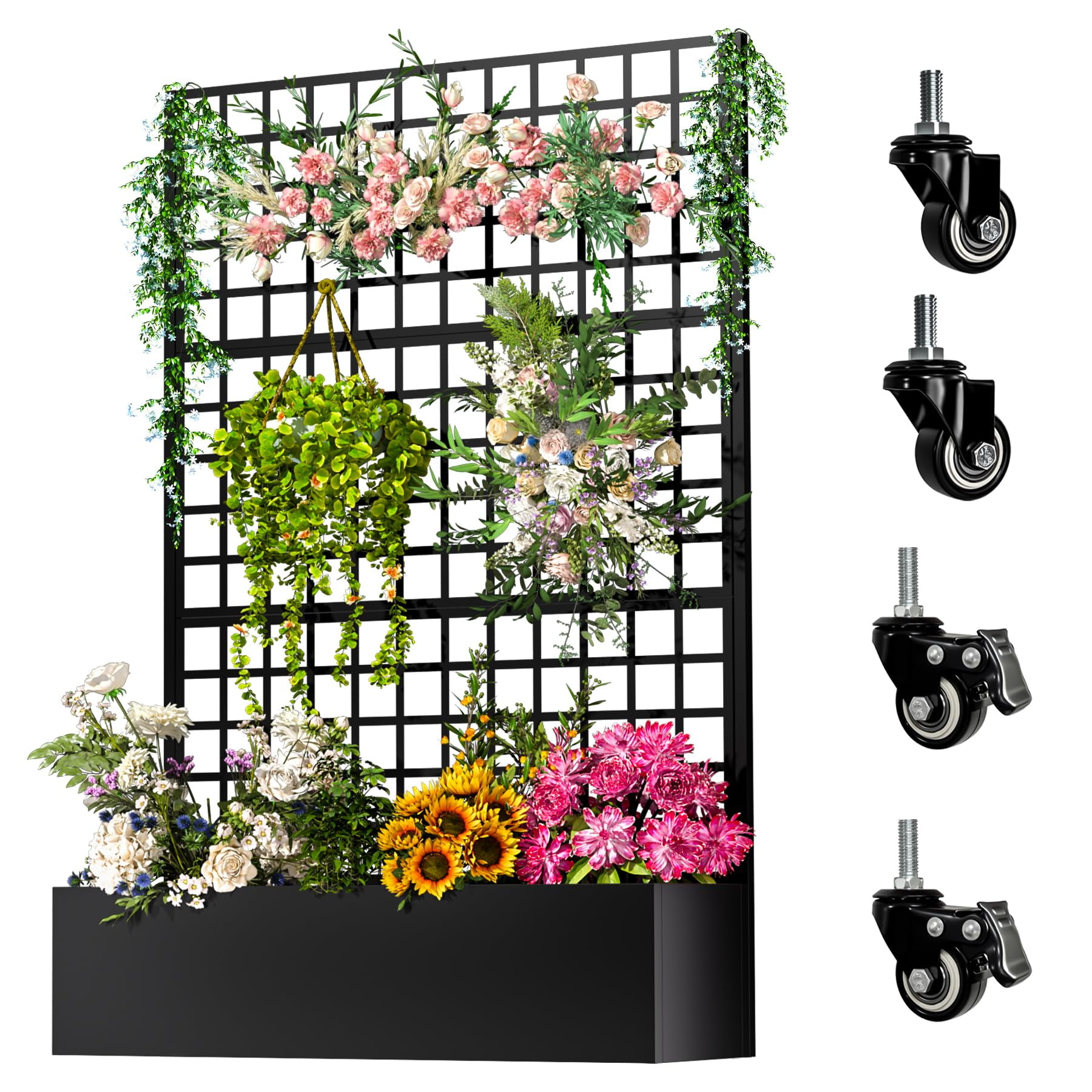 Metal Planter Box with Trellis,72"x47"x16"Galvanized Steel Outdoor ...