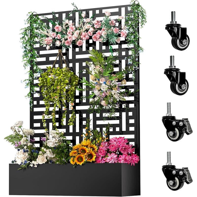 Metal Planter Box with Trellis,72"x47"x16"Galvanized Steel Outdoor ...