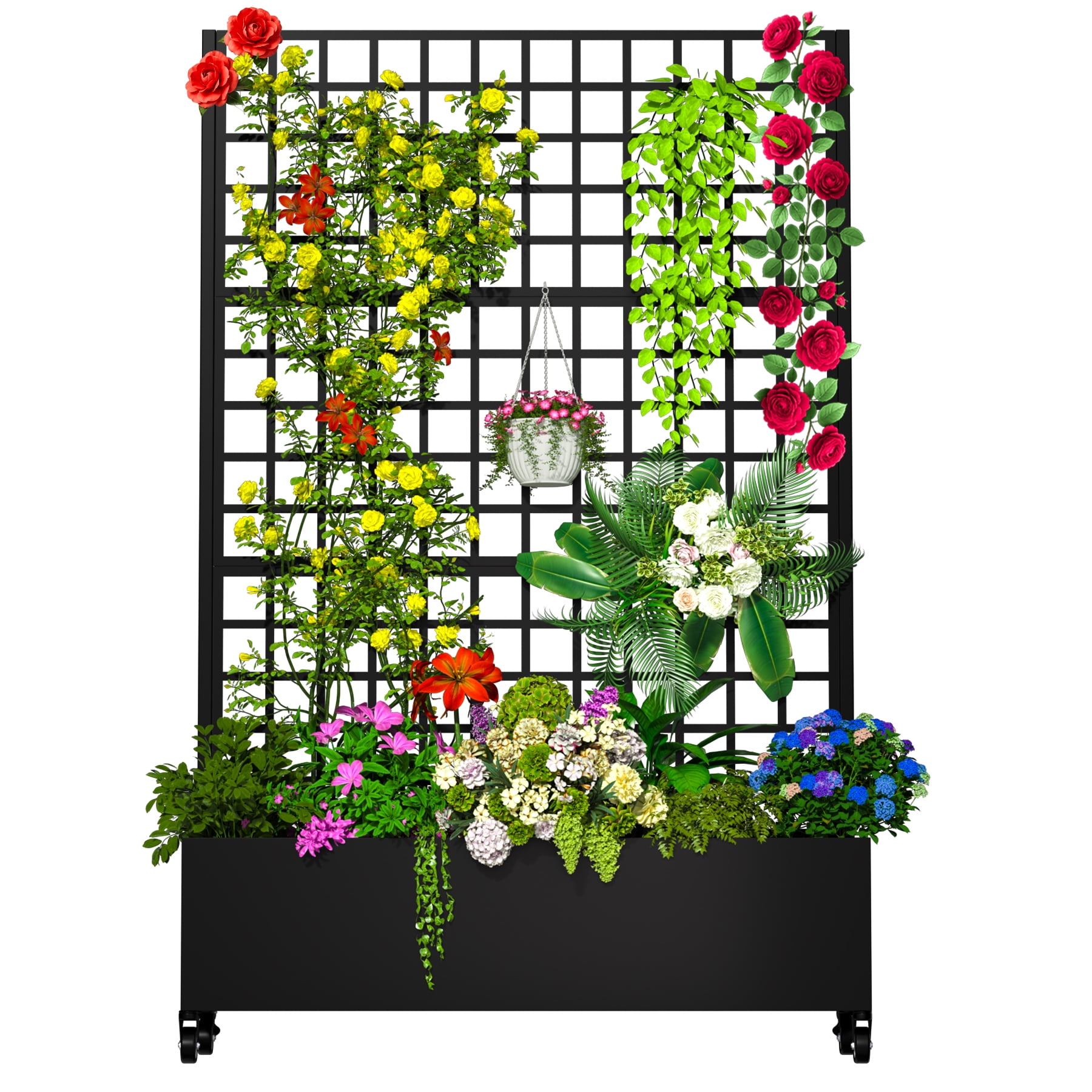Metal Planter Box with Trellis, 72"x47"x16" Outdoor Galvanized Raised ...