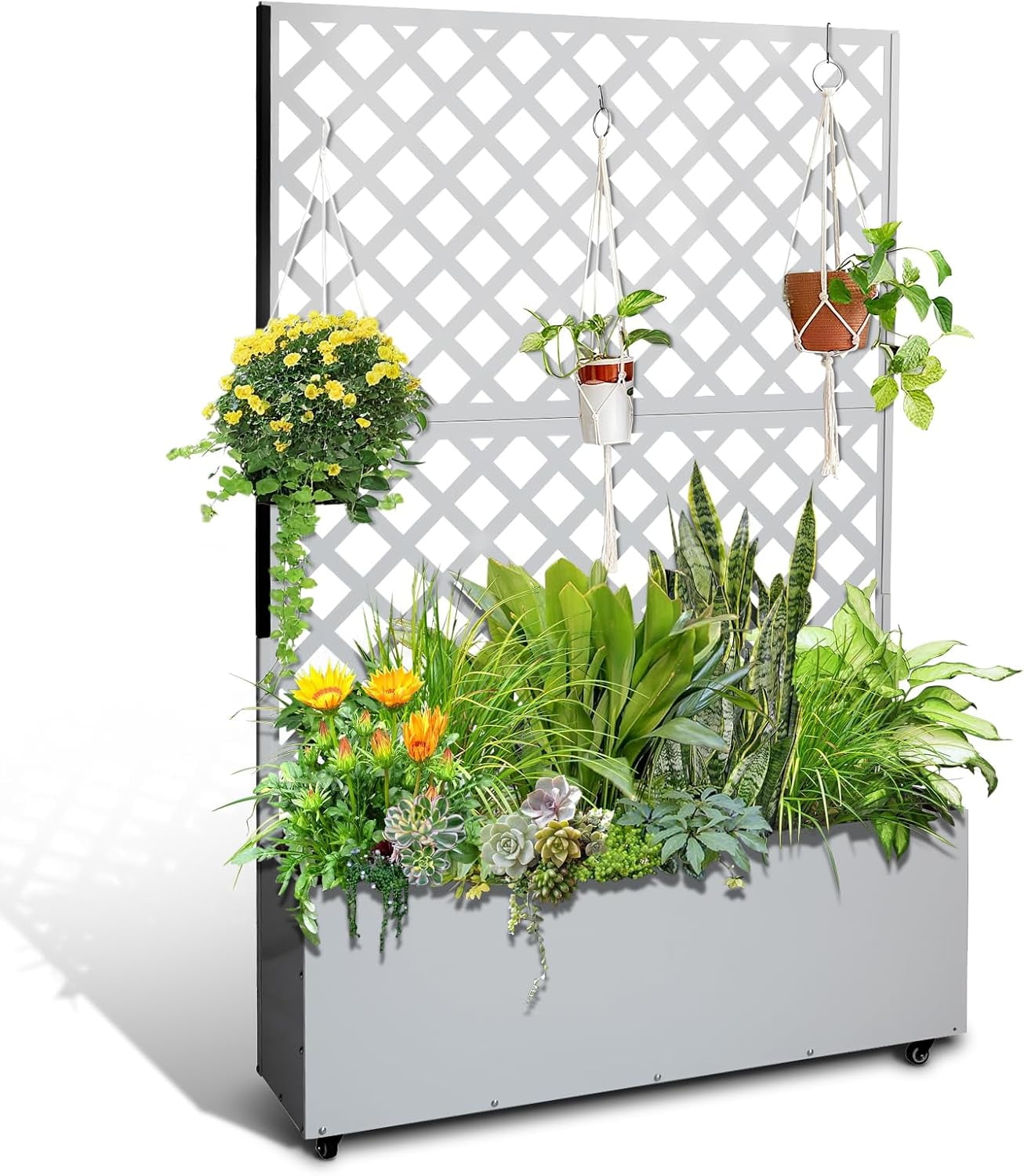 Metal Planter Box with Trellis, 73"x47"x12" Raised Garden Bed with ...