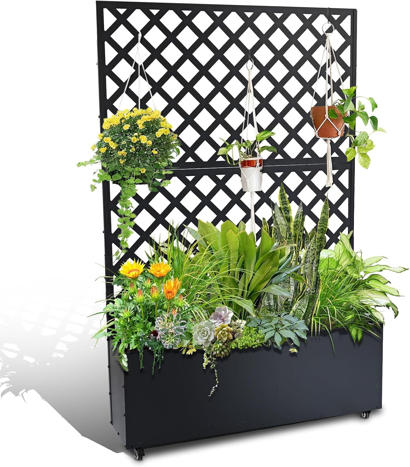 Metal Planter Box with Trellis, 73"x47"x12" Raised Garden Bed with ...