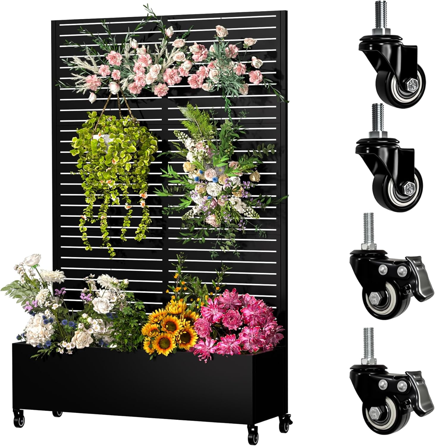 Metal Planter Box with Trellis, Galvanized Steel Outdoor Raised Garden ...