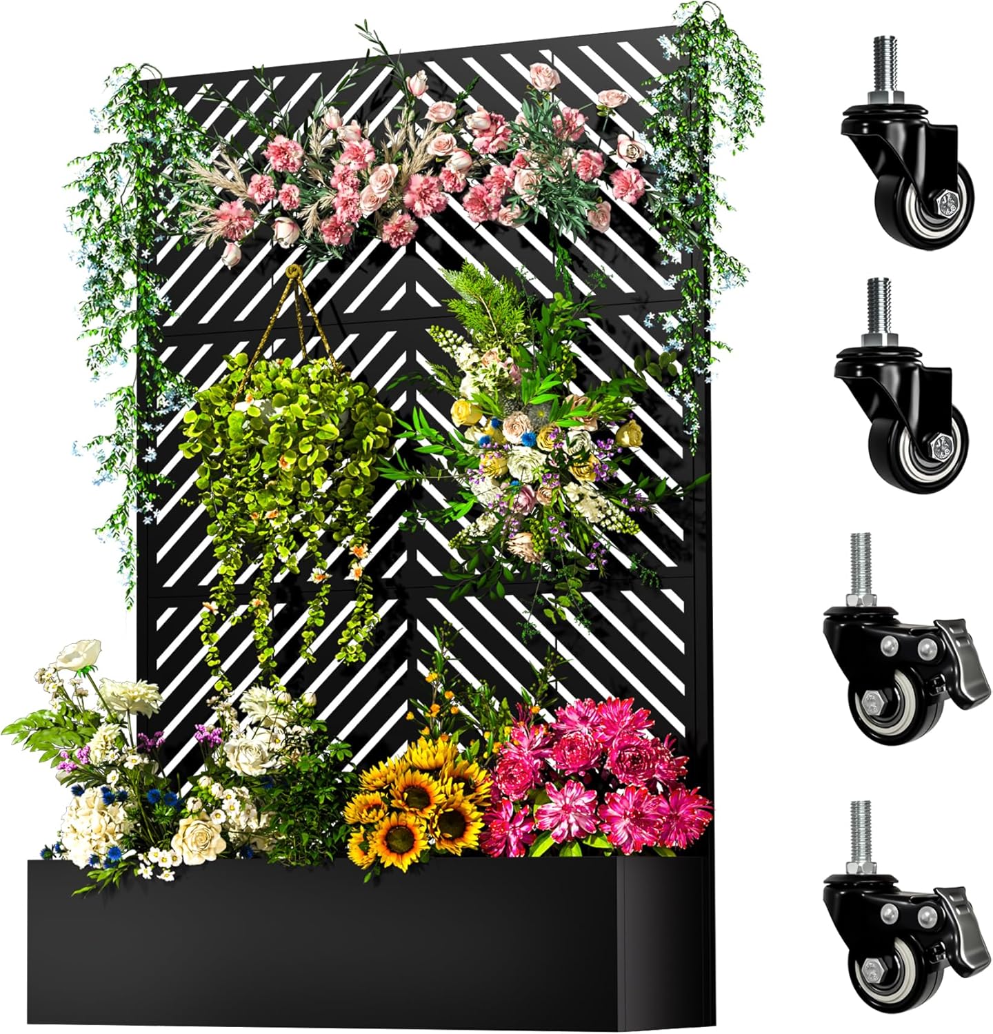 Metal Planter Box with Trellis, Galvanized Steel Outdoor Raised Garden ...