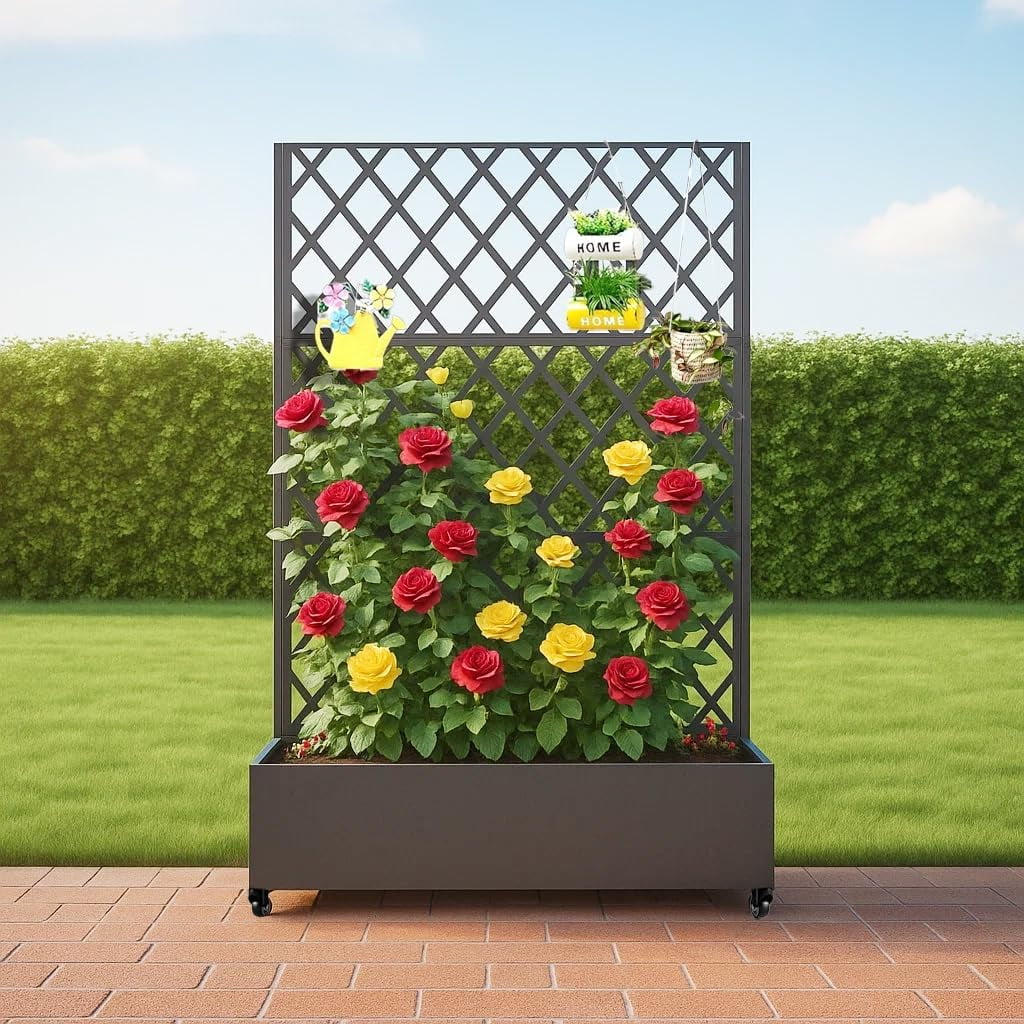 Metal Planter Box with Trellis Privacy Screen,Raised Garden Bed with ...