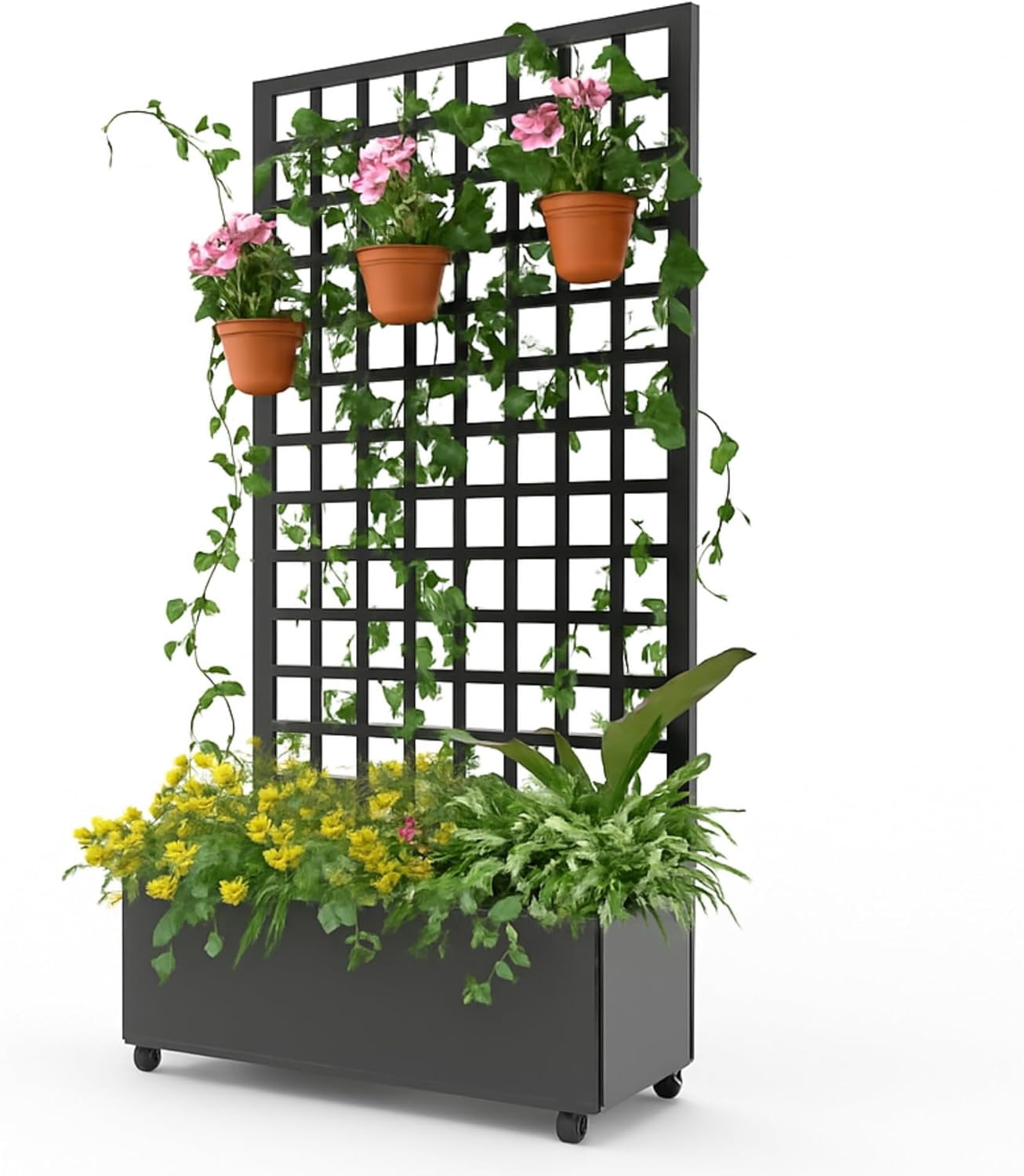 Metal Planter Box, with Square Lattice Trellis, 72"x35", Galvanized ...