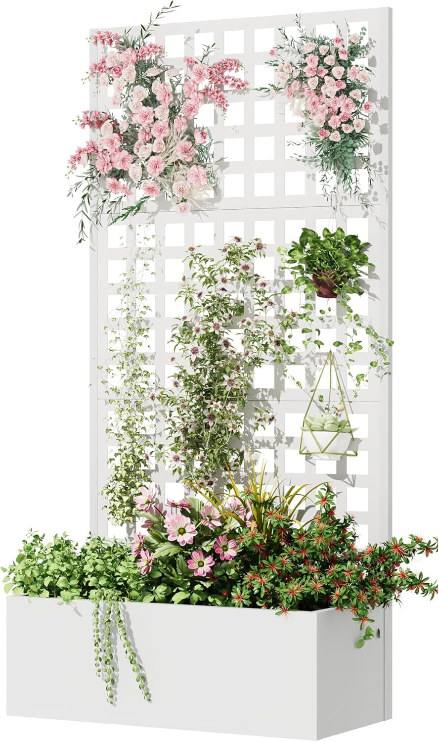 Metal Planter Box with Trellis, 71"x 35"x 16" Raised Garden Bed with ...