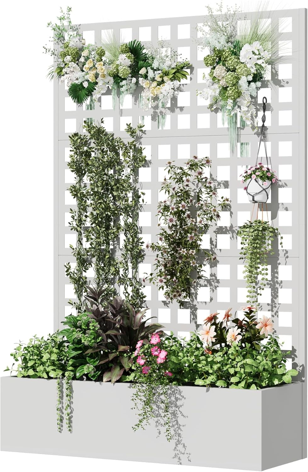 Metal Planter Box with Trellis, 71"x 47"x 16" Raised Garden Bed with ...