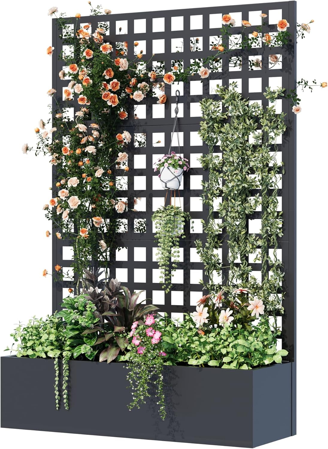 Metal Planter Box with Trellis, Raised Garden Bed with Trellis, Planter ...