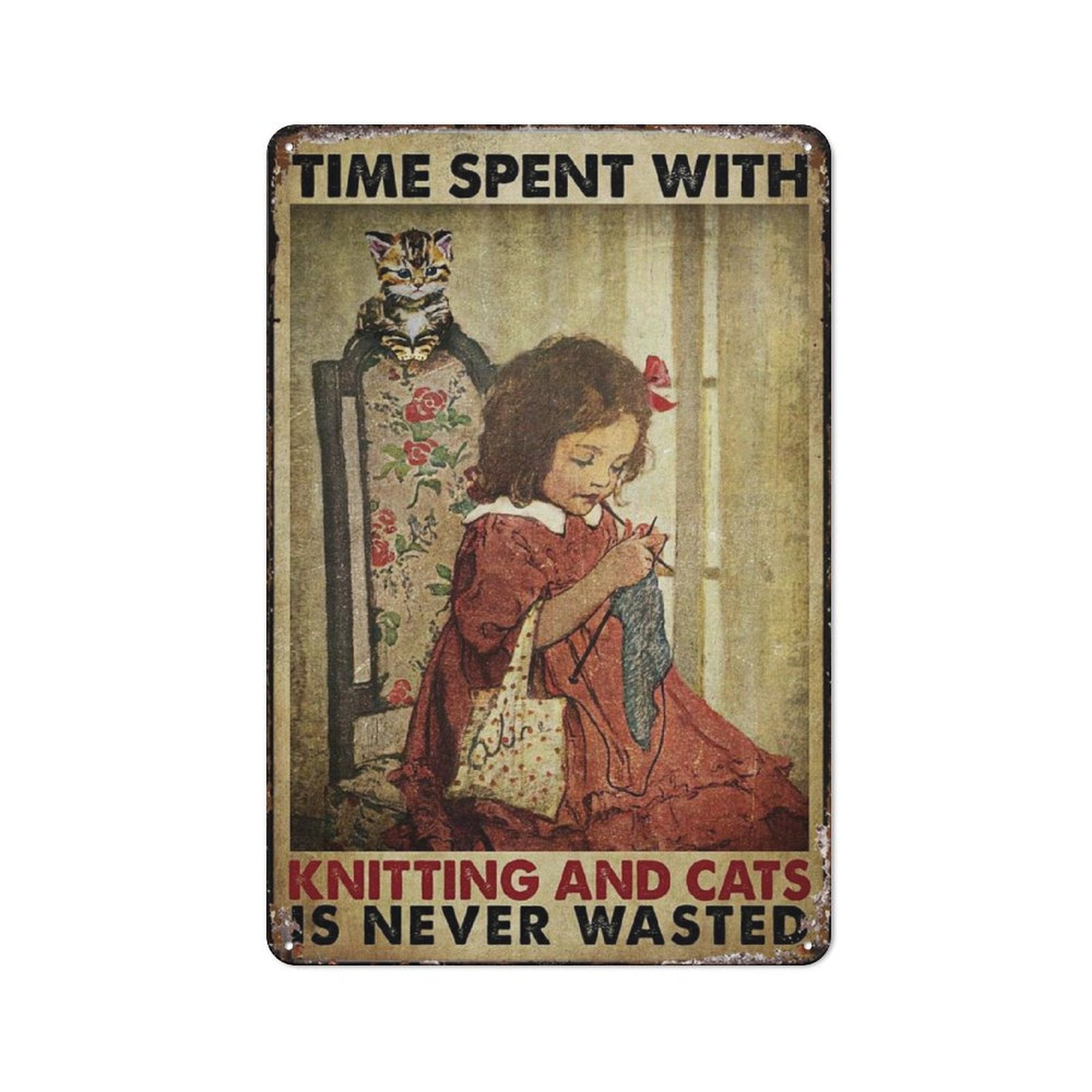Metal Plaque Little Girl Knitting - Time Spent With, Knitting And Cats ...