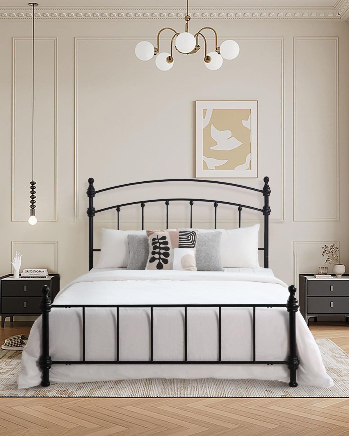 Metal Platform Bed Frame with Arched Headboard, Sturdy Heavy Duty Queen ...