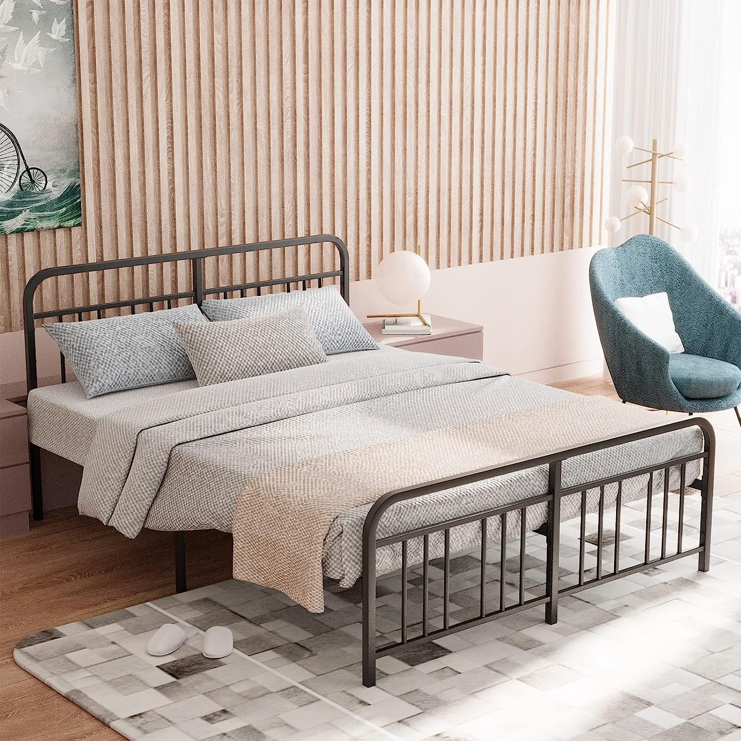 Metal Platform Bed Frame Queen Size Large Bed Frame with Strong 9 ...