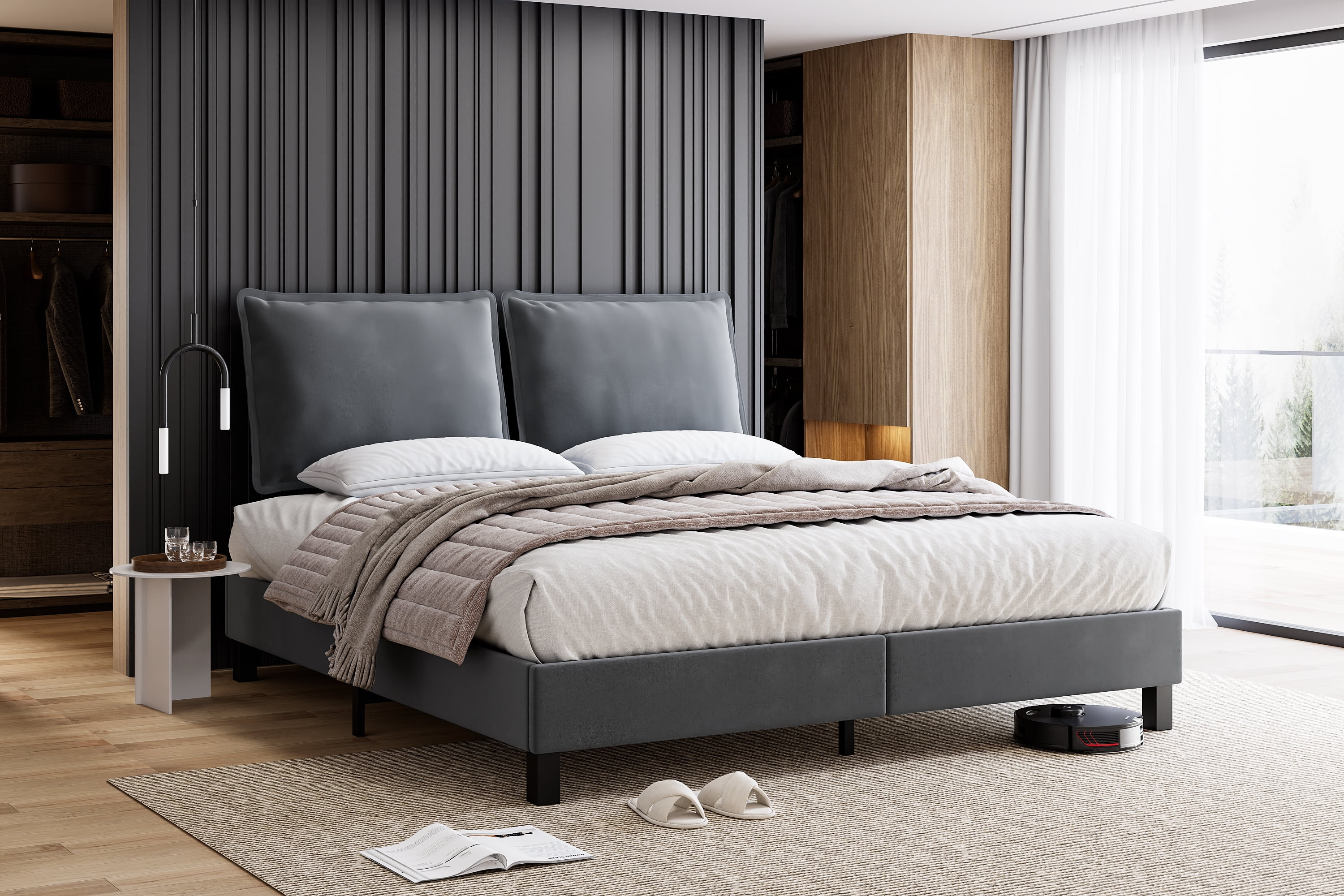 Metal Platform Bed Frame with Removable Pillow Back, Mattress ...