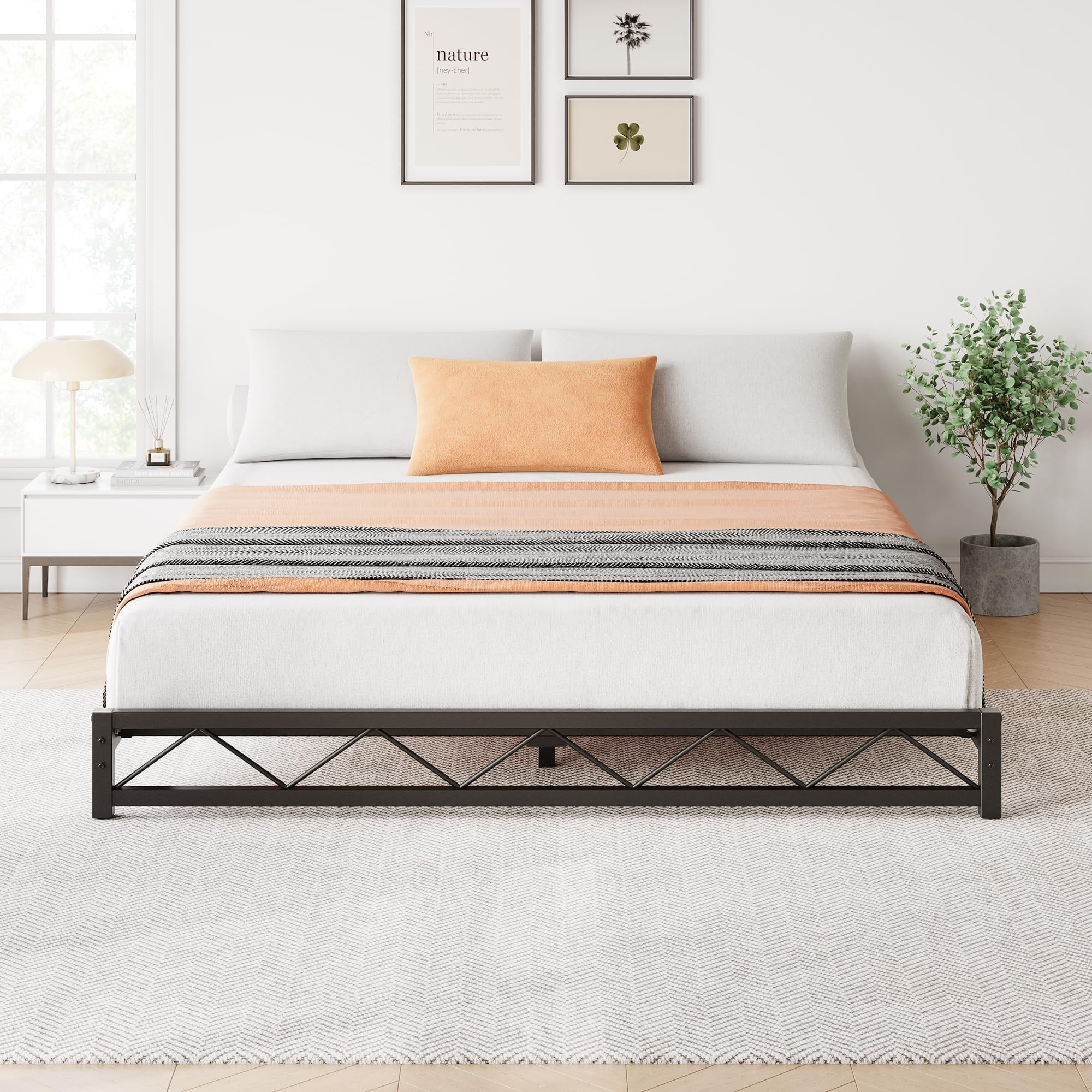 Metal Platform Bed Frame with Wavy Pattern,Bed Frame with Steel Slat ...