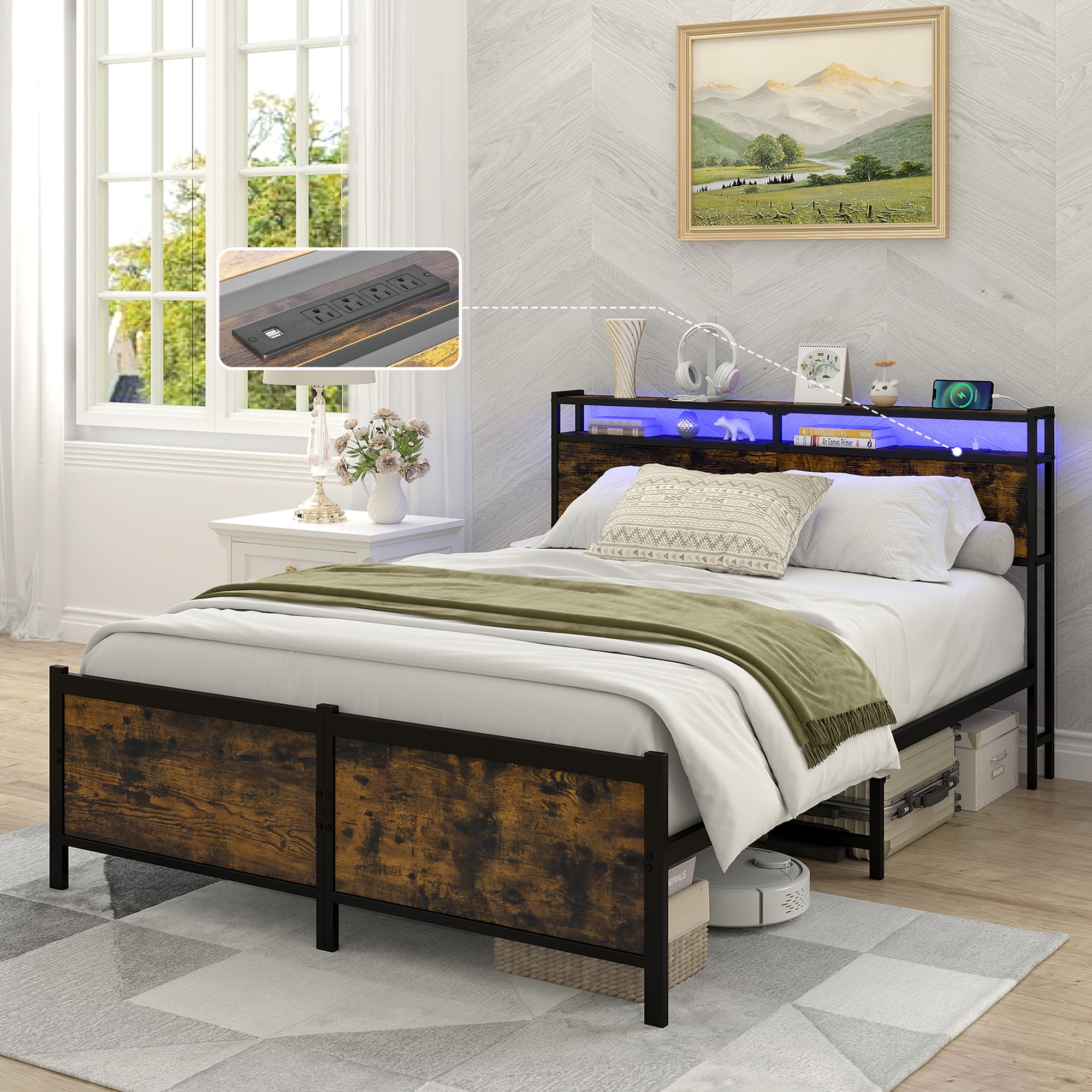 KYLE & KAY Metal Platform Bed,Full Bed Frame,Metal Bed with USB ...