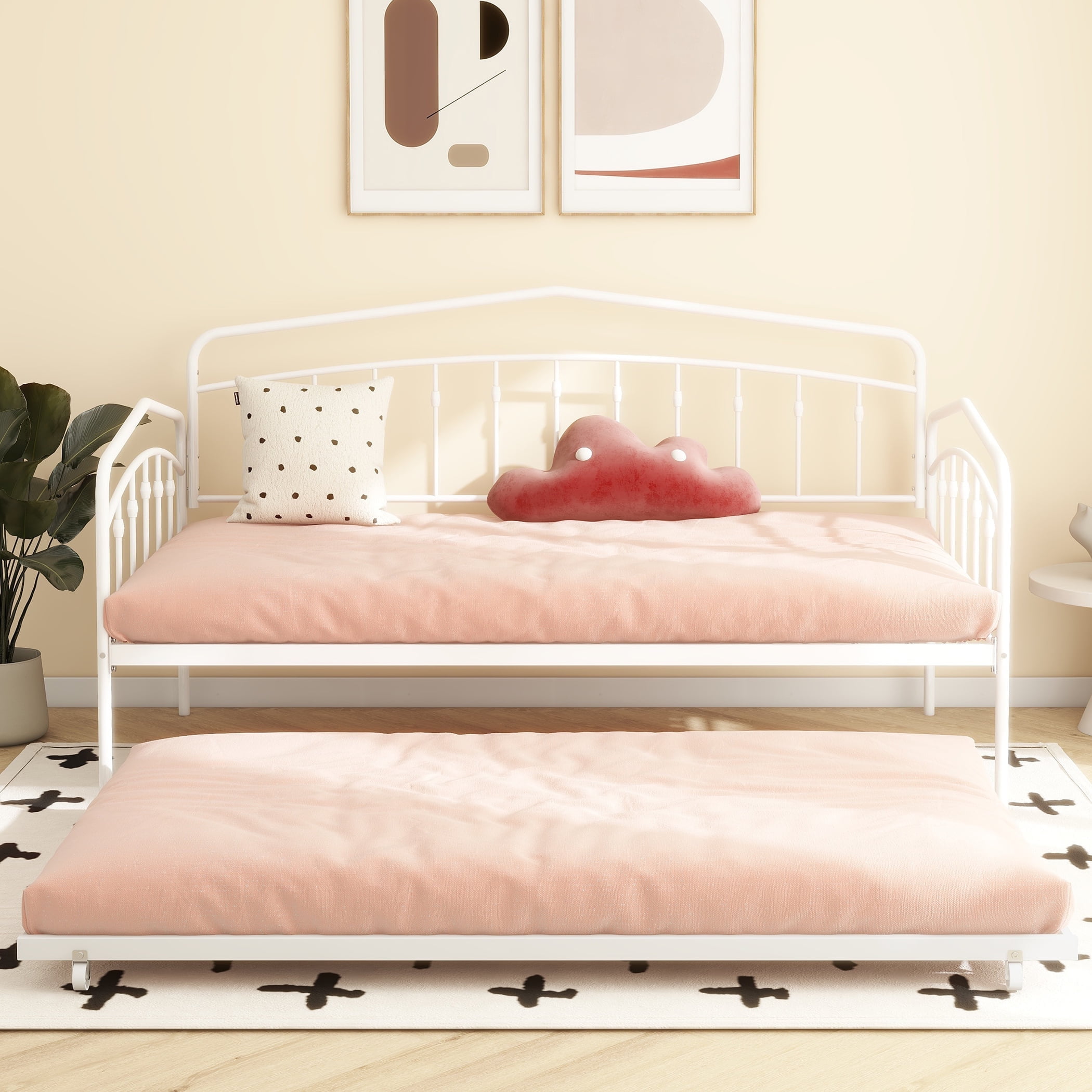 Metal Platform DayBed Frame with Trundle, Twin Daybed with Slat Support ...