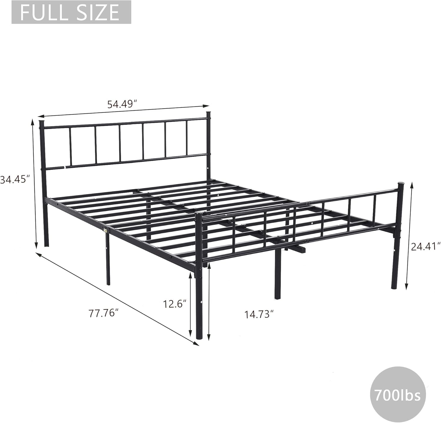 Metal Platform Full Bed Frame with Headboard Sturdy Steel Slats Support ...