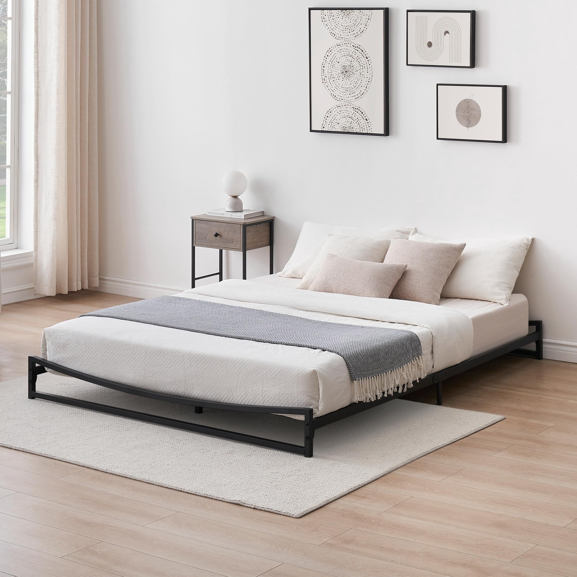 Metal Platform Full Size Bed Frame Low Profile with Sturdy Steel Slats ...