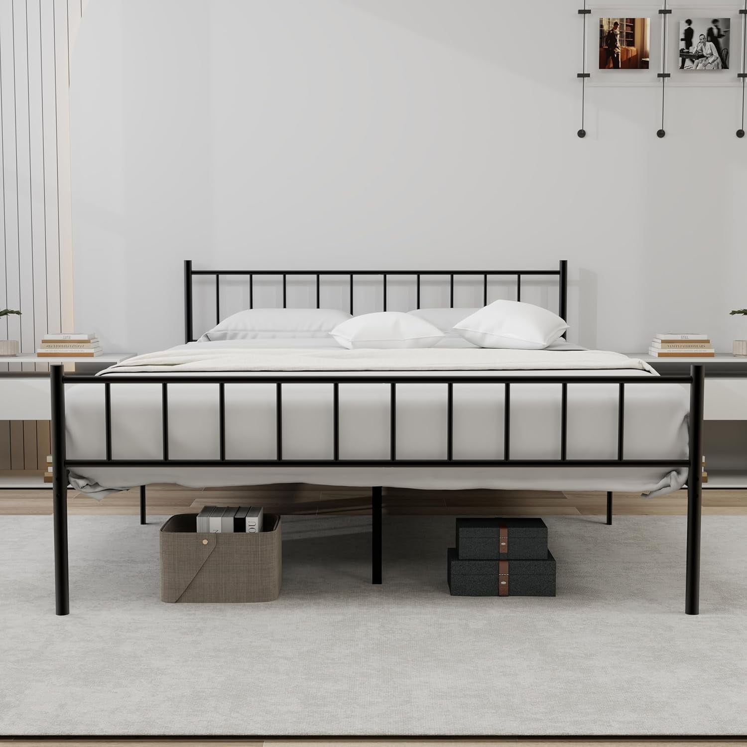 Metal Platform King Bed Frame with Headboard Footboard Strong Steel ...