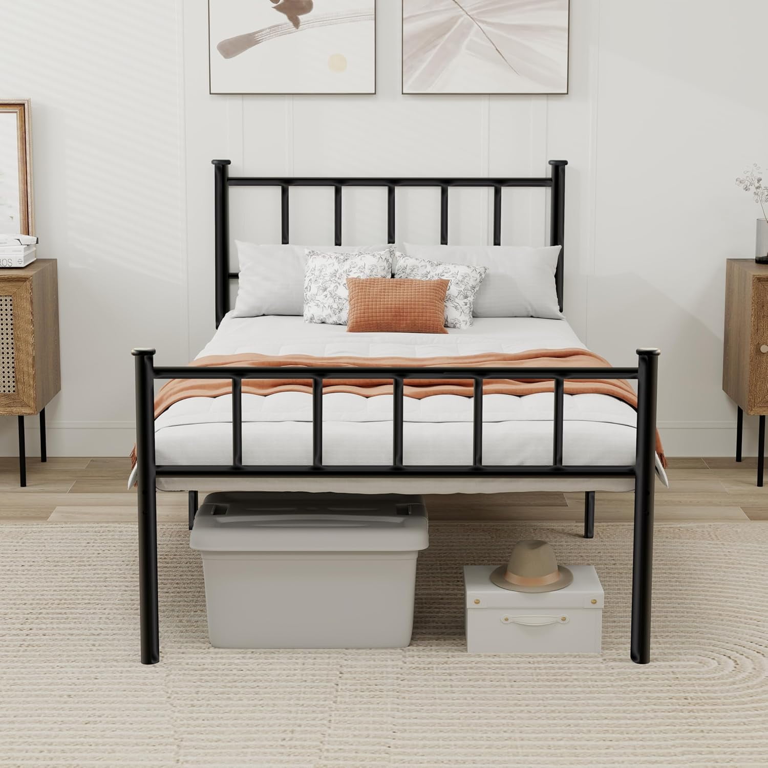 Metal Platform Twin Bed Frame with Headboard Sturdy Steel Slats Support ...