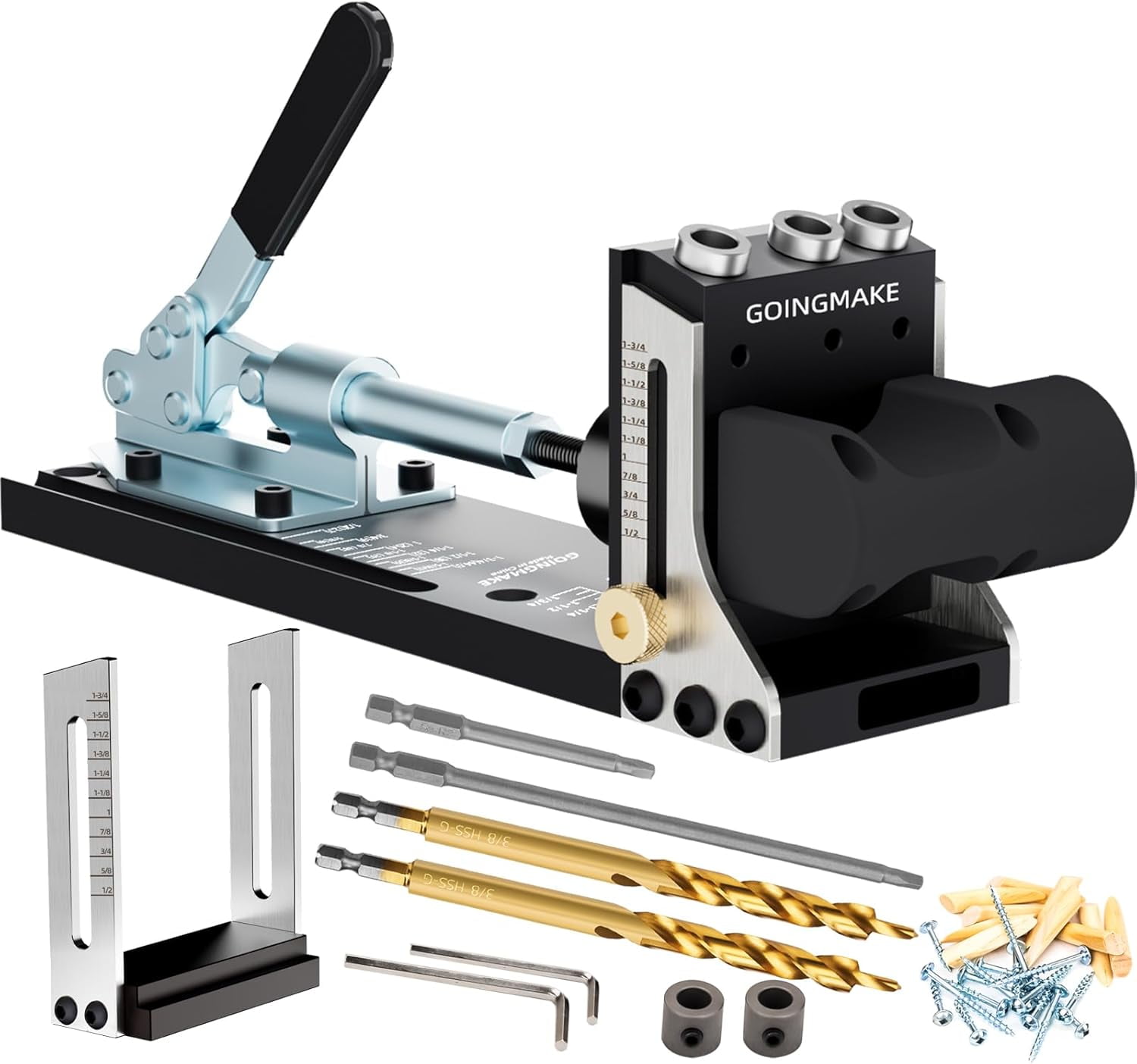 All Metal Pocket Hole Jig Kit with Quick Clamp and Dust Collection ...