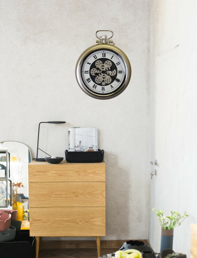 Metal Pocket Watch Style Skeleton Wall Clock with Moving Gears ...
