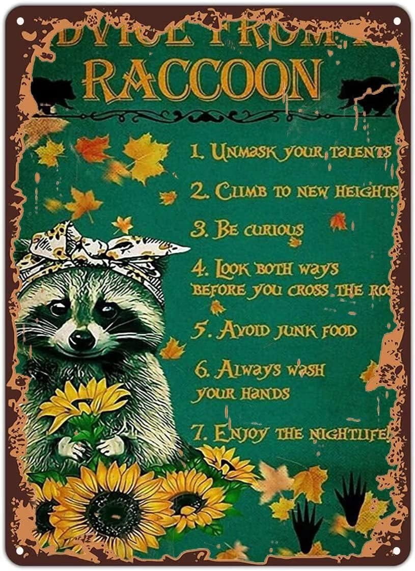 Metal Poster Plaque Advice from A Raccoon Vertical Poster Wall Decor ...