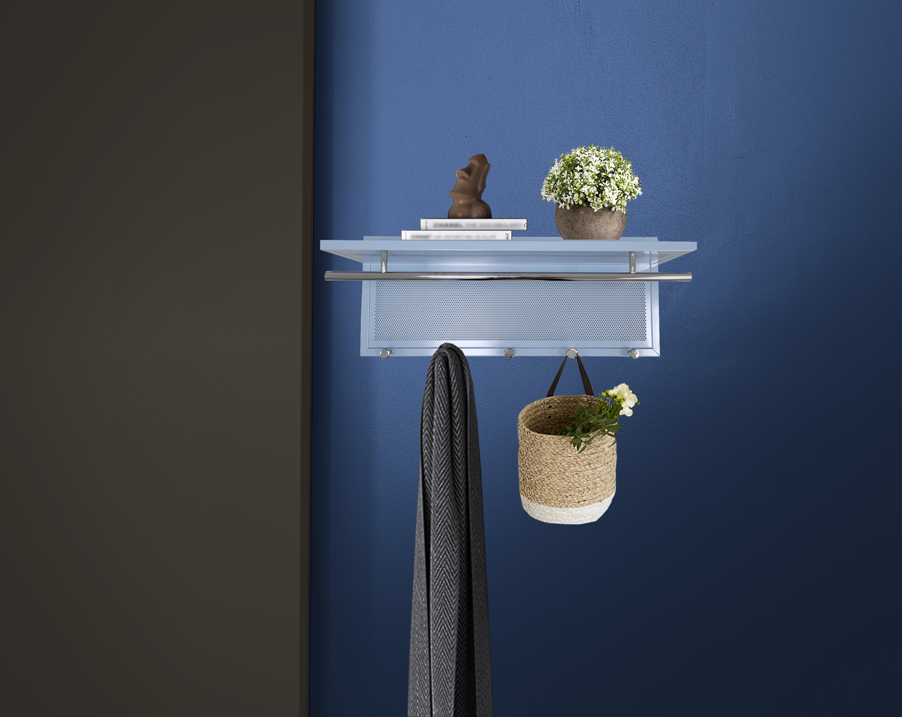 Metal Powder Coating Hook Wall Mounted with Shelf In Blue - Walmart.com